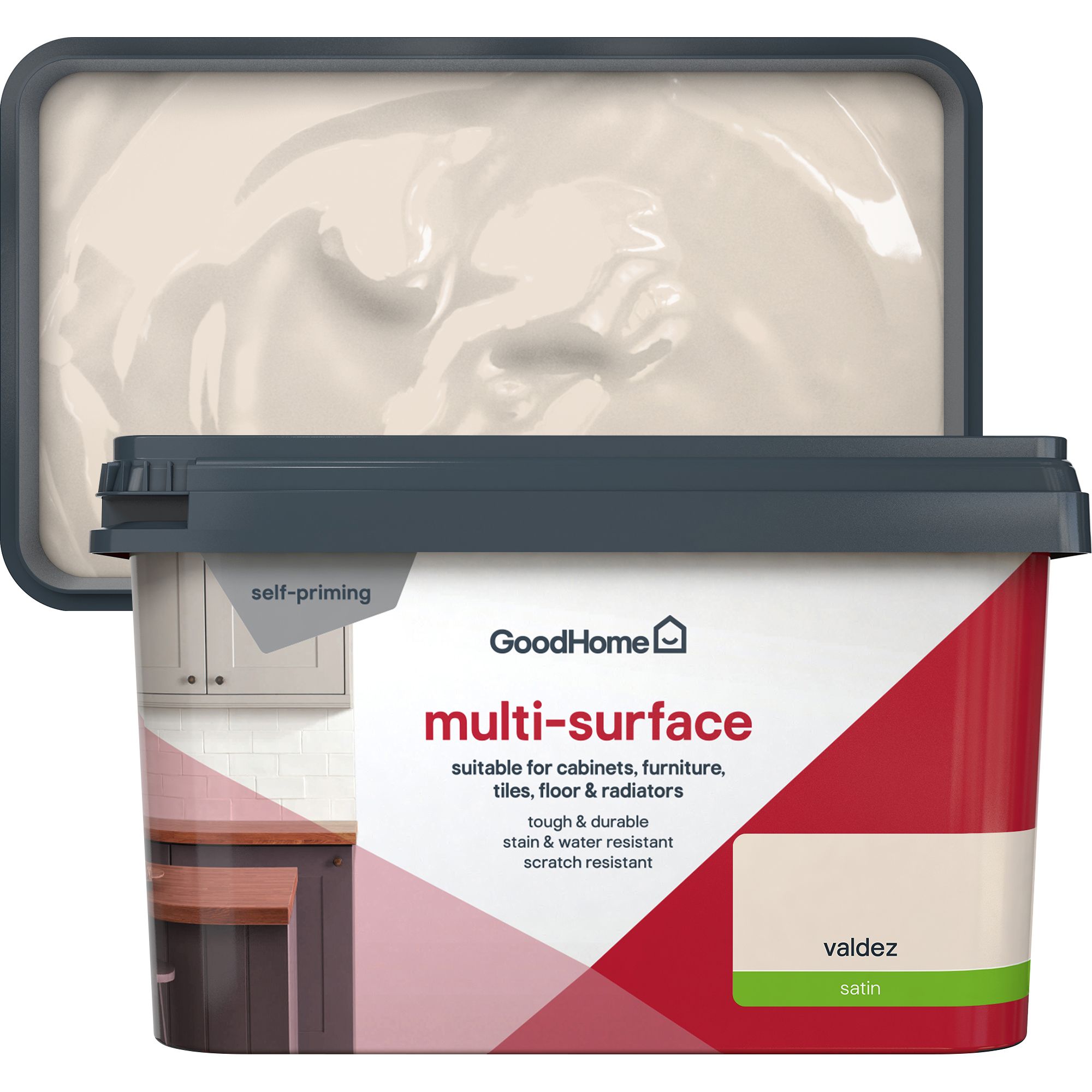 GoodHome Valdez Satin Multi-surface paint, 2L