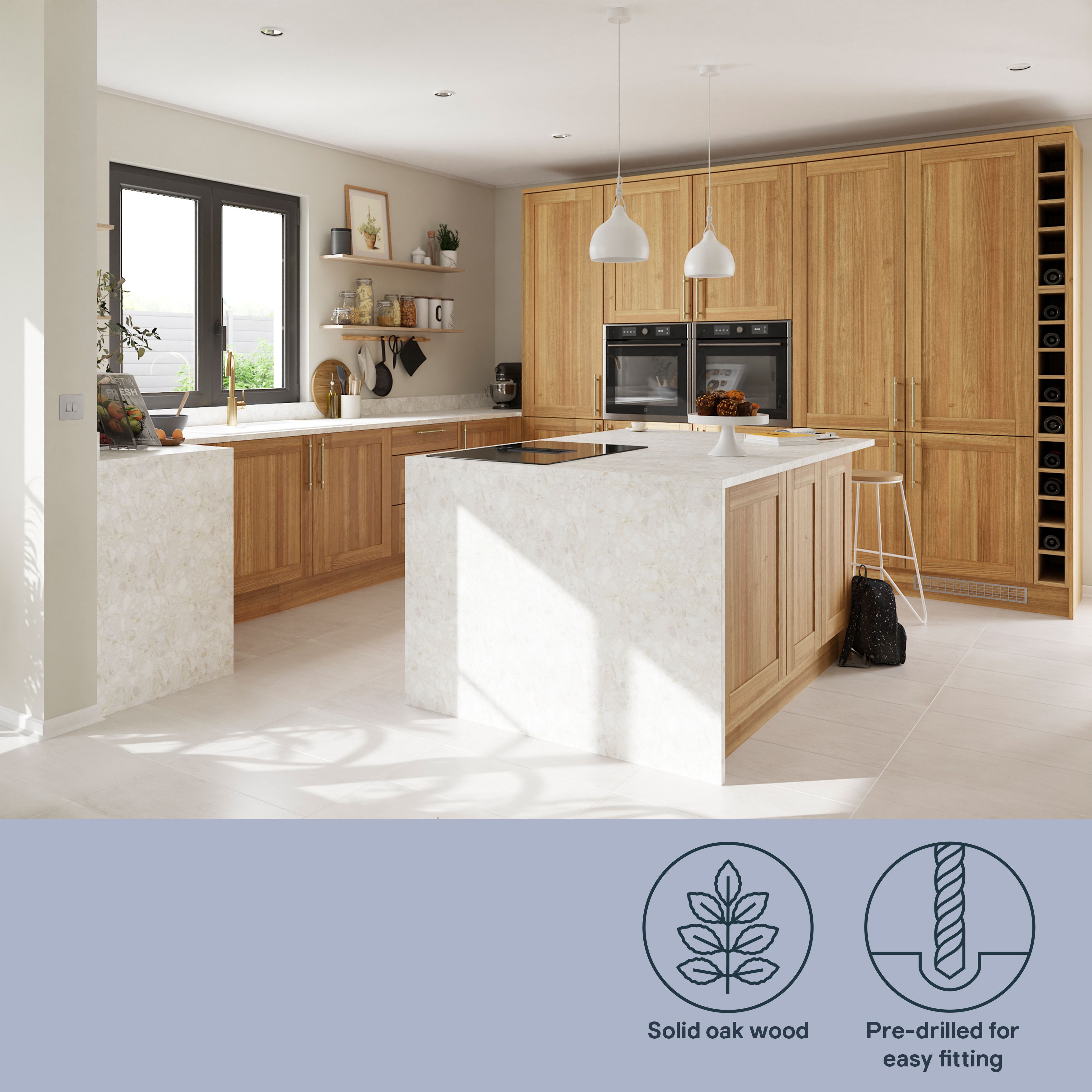 GoodHome Verbena Natural oak shaker Standard Breakfast bar back panel ...