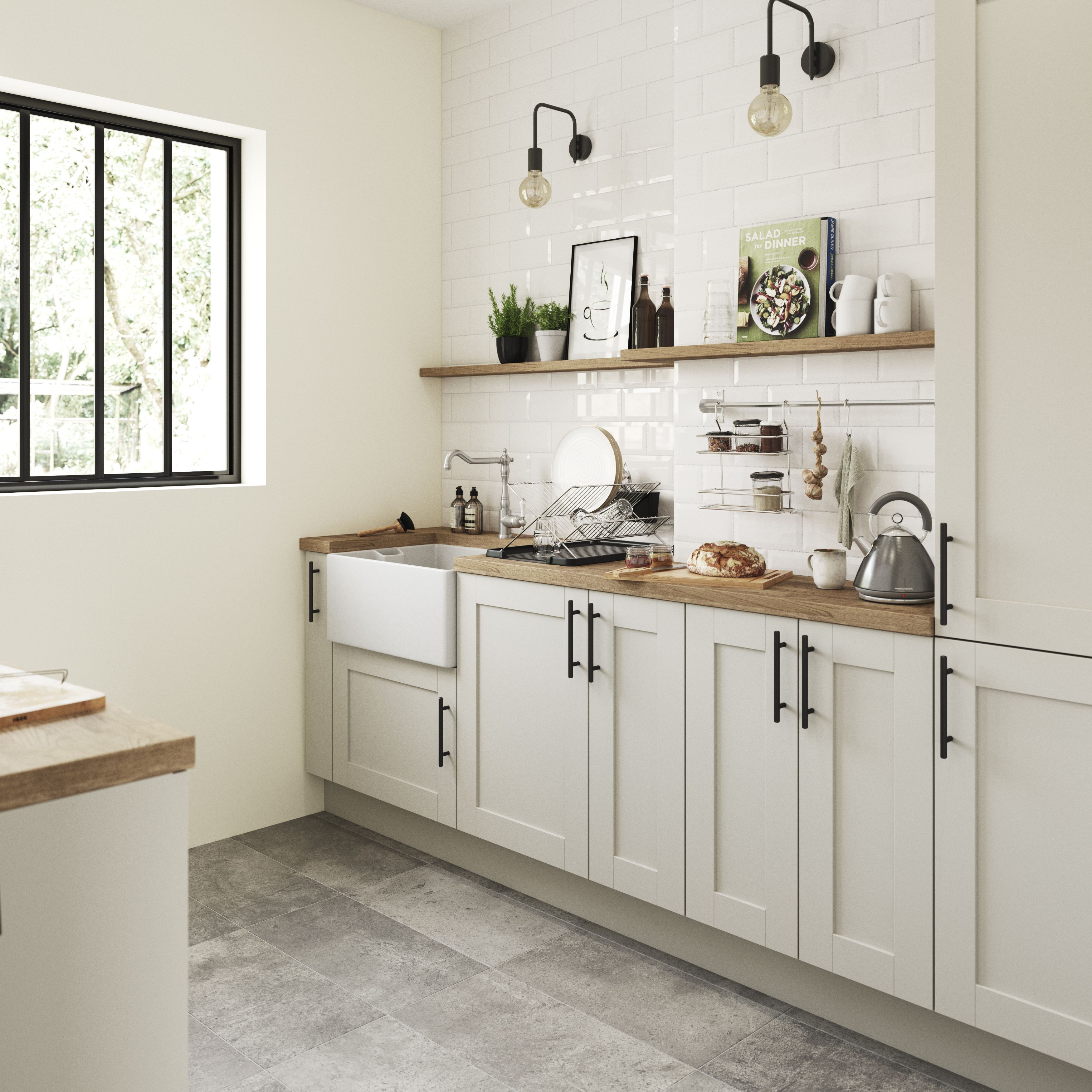 GoodHome Verbena Painted natural ash Matt cashmere Shaker 2 drawer ...
