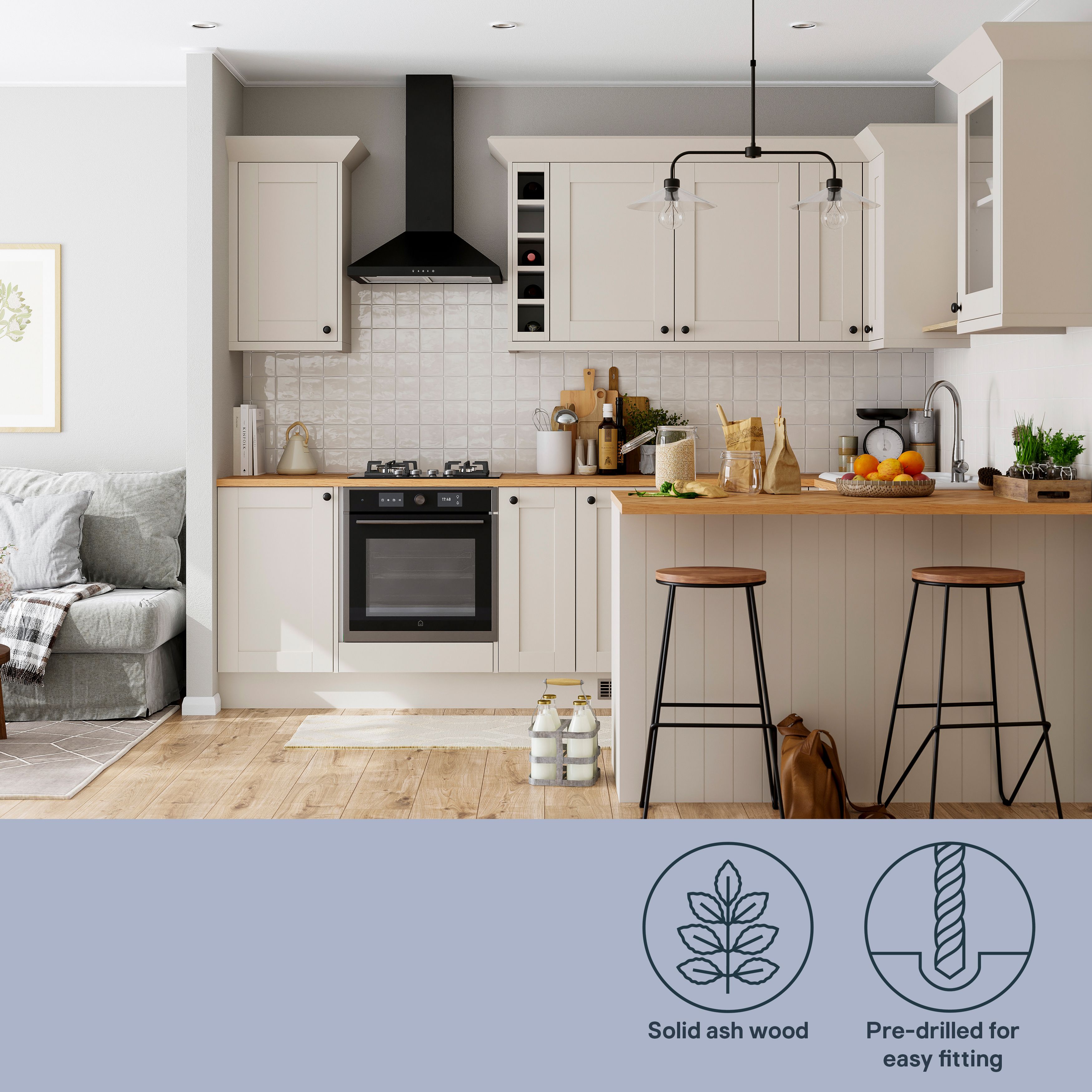 GoodHome Verbena Painted natural ash Matt cashmere Shaker Tall ...