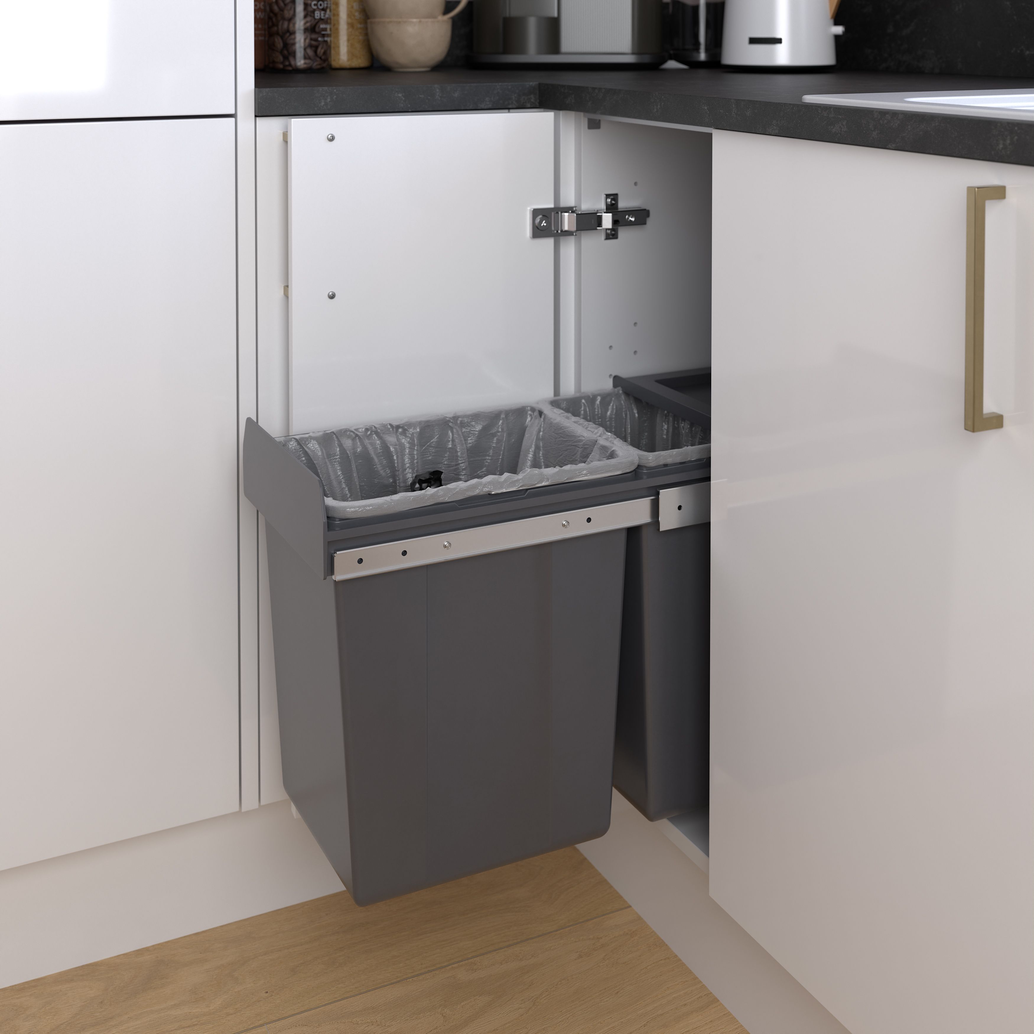 GoodHome Vigote Anthracite Integrated Kitchen Pull-out bin, - 26L