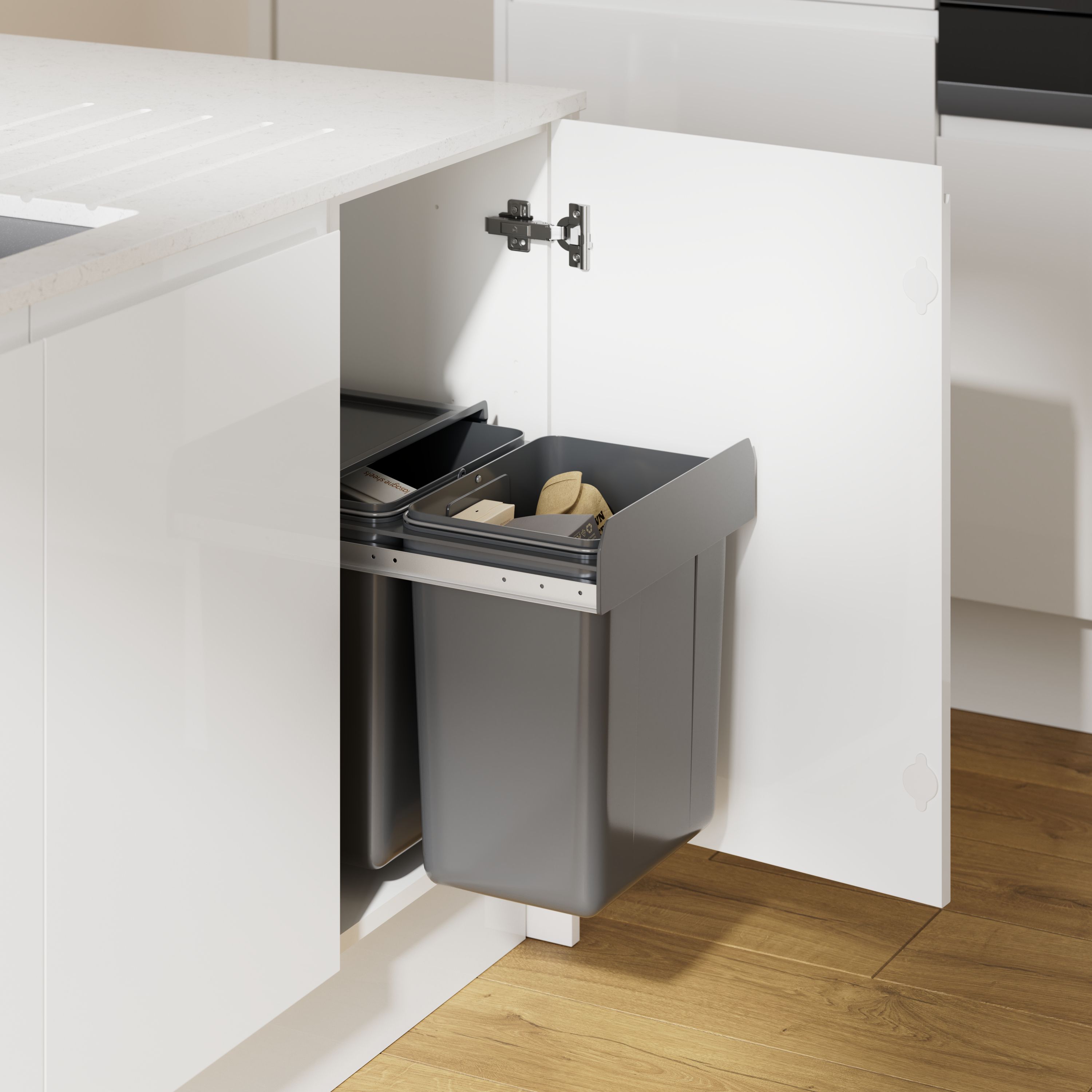 GoodHome Vigote Anthracite Integrated Kitchen Pull-out bin, - 36L