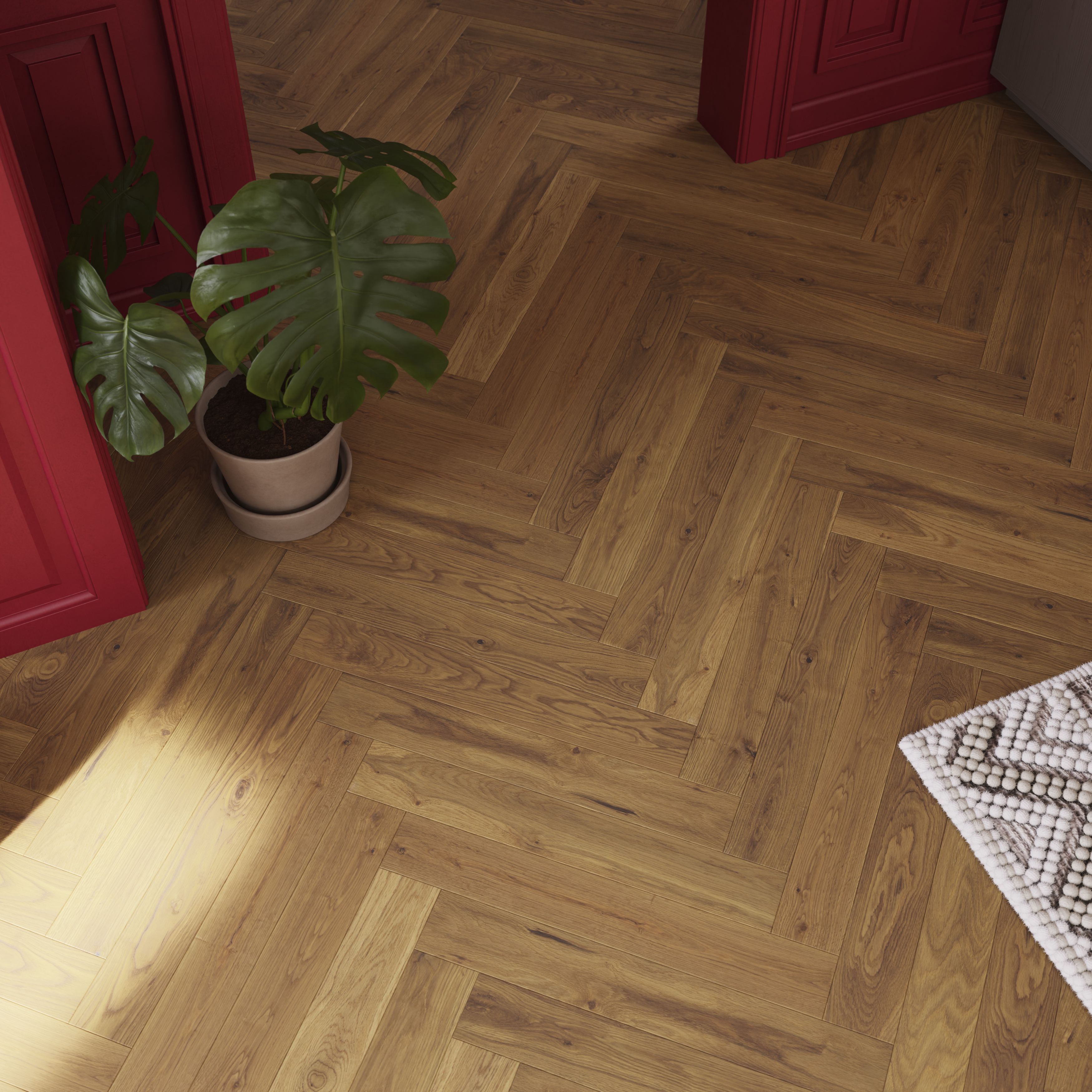 GoodHome Visby Herringbone Blonde Wood effect Oak Solid wood flooring ...
