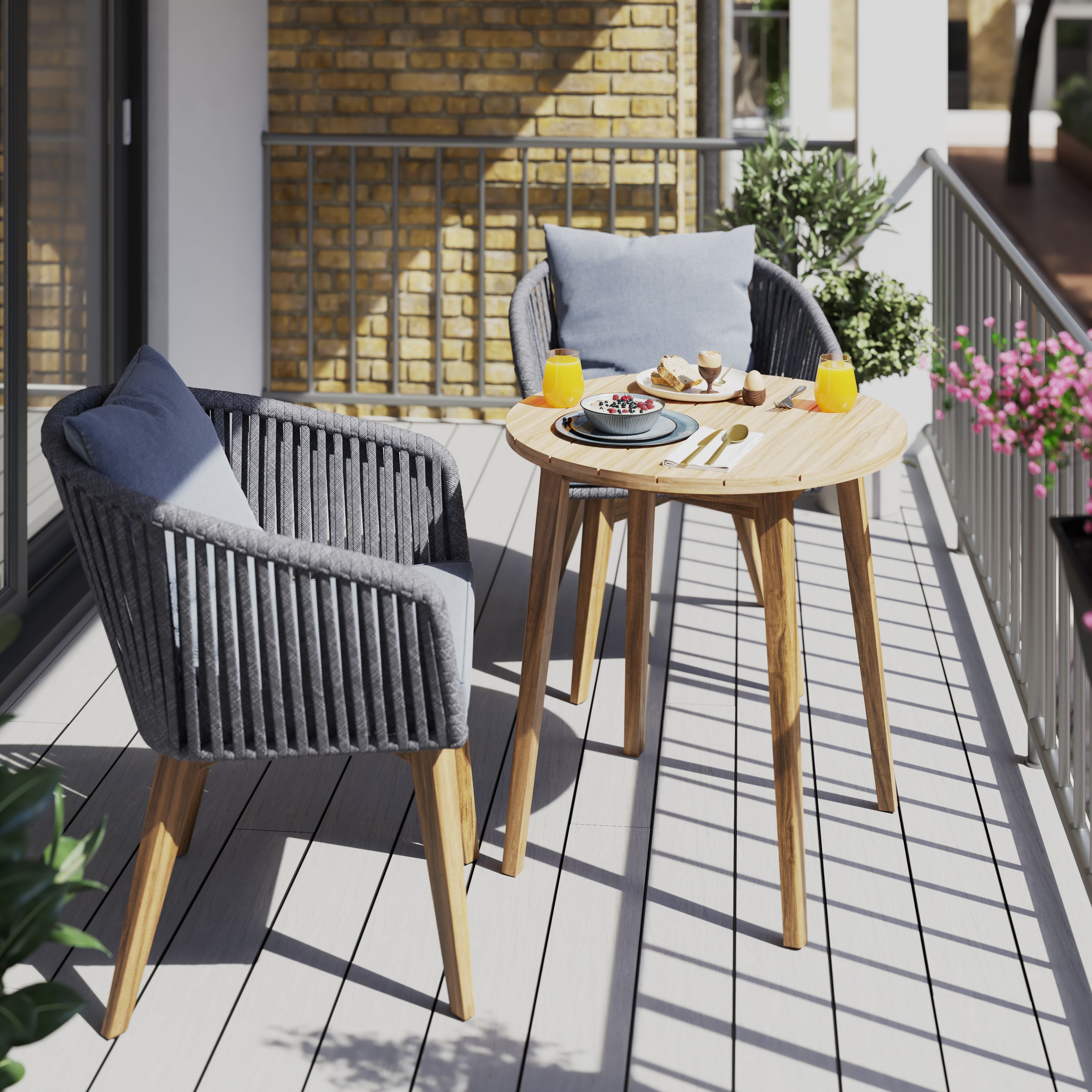 GoodHome Vitello Grey Natural 2 seater Bistro set