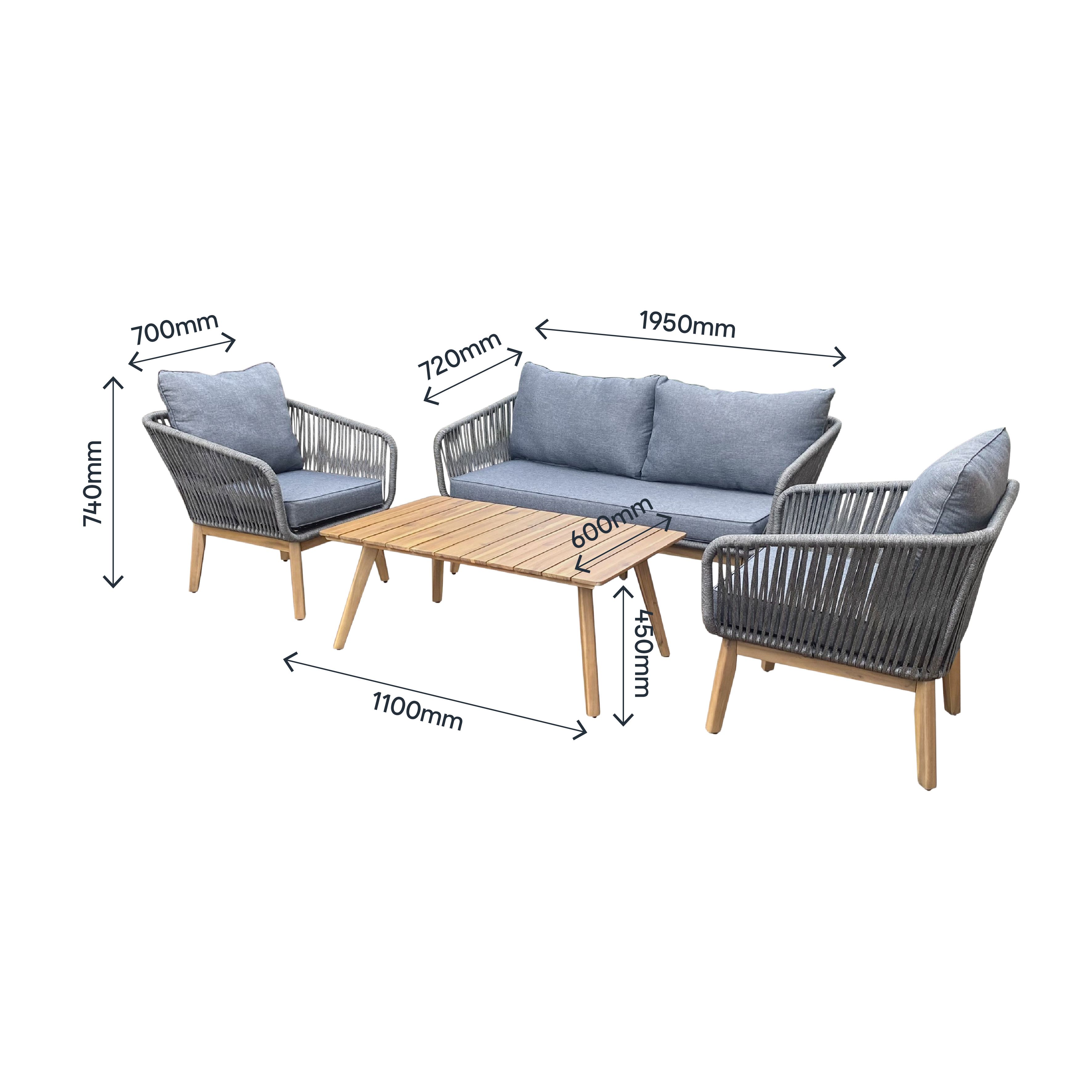 GoodHome Vitello Grey Natural 4 Seater Coffee set