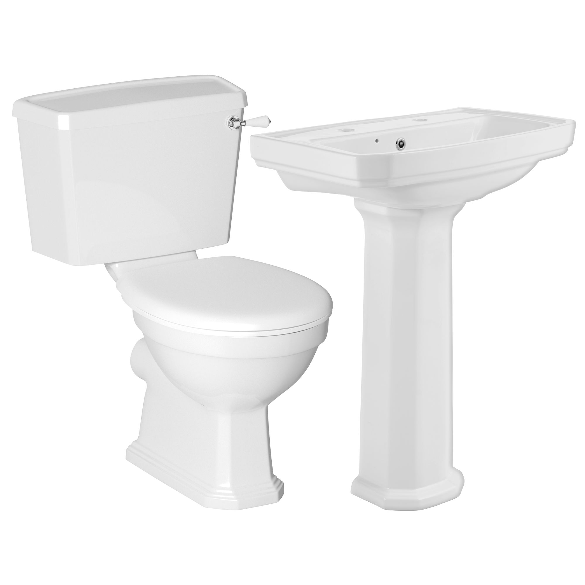 GoodHome White Close-coupled Floor-mounted Toilet & full pedestal basin ...