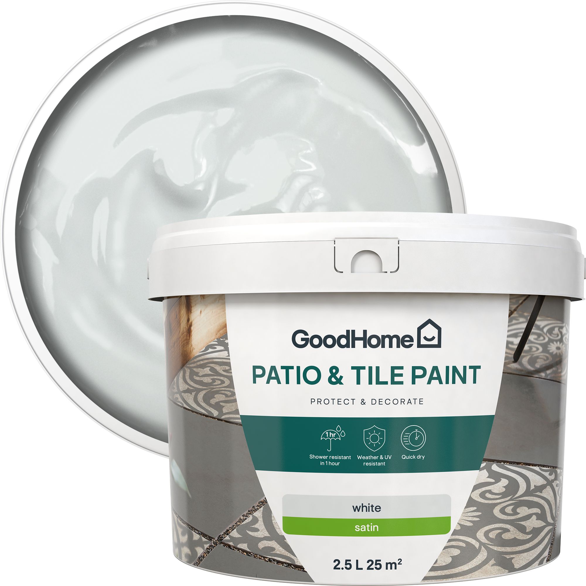 GoodHome White Satin Brick & tile paint, 2.5L