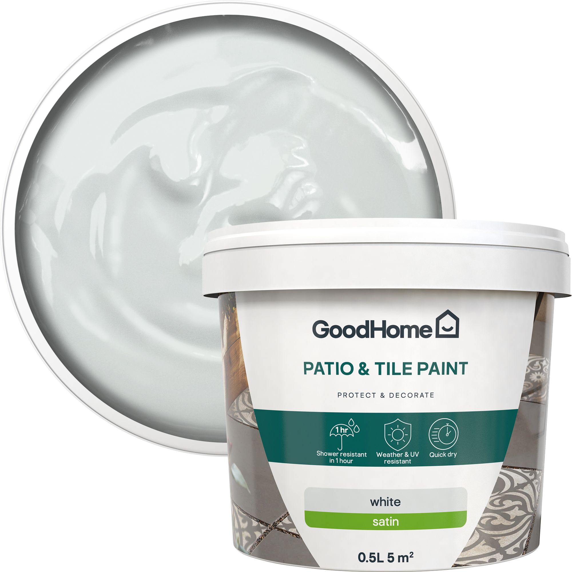 GoodHome White Satin Brick & tile paint, 500ml