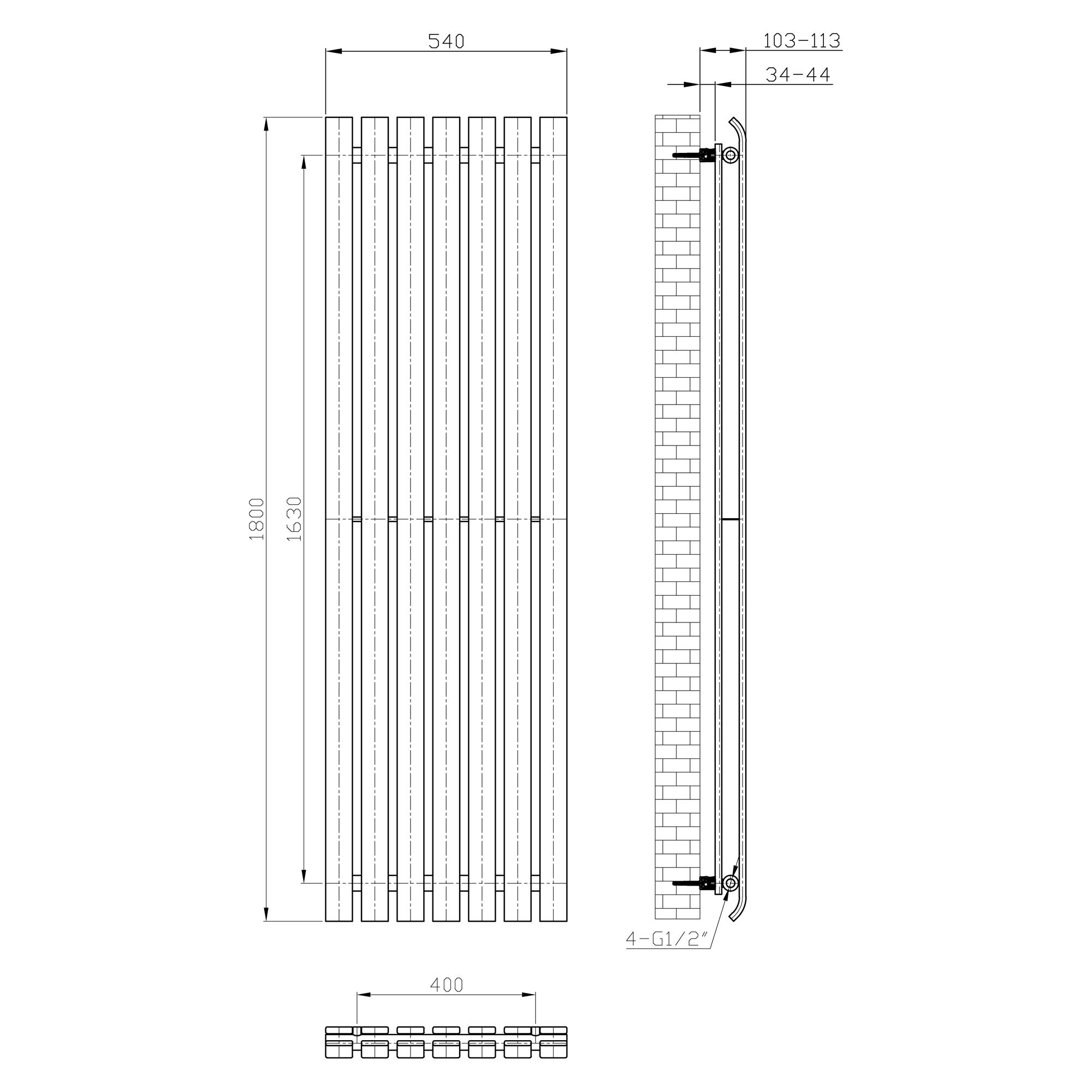 GoodHome Wilsona Double White Vertical Designer Radiator, (W)540mm x (H ...