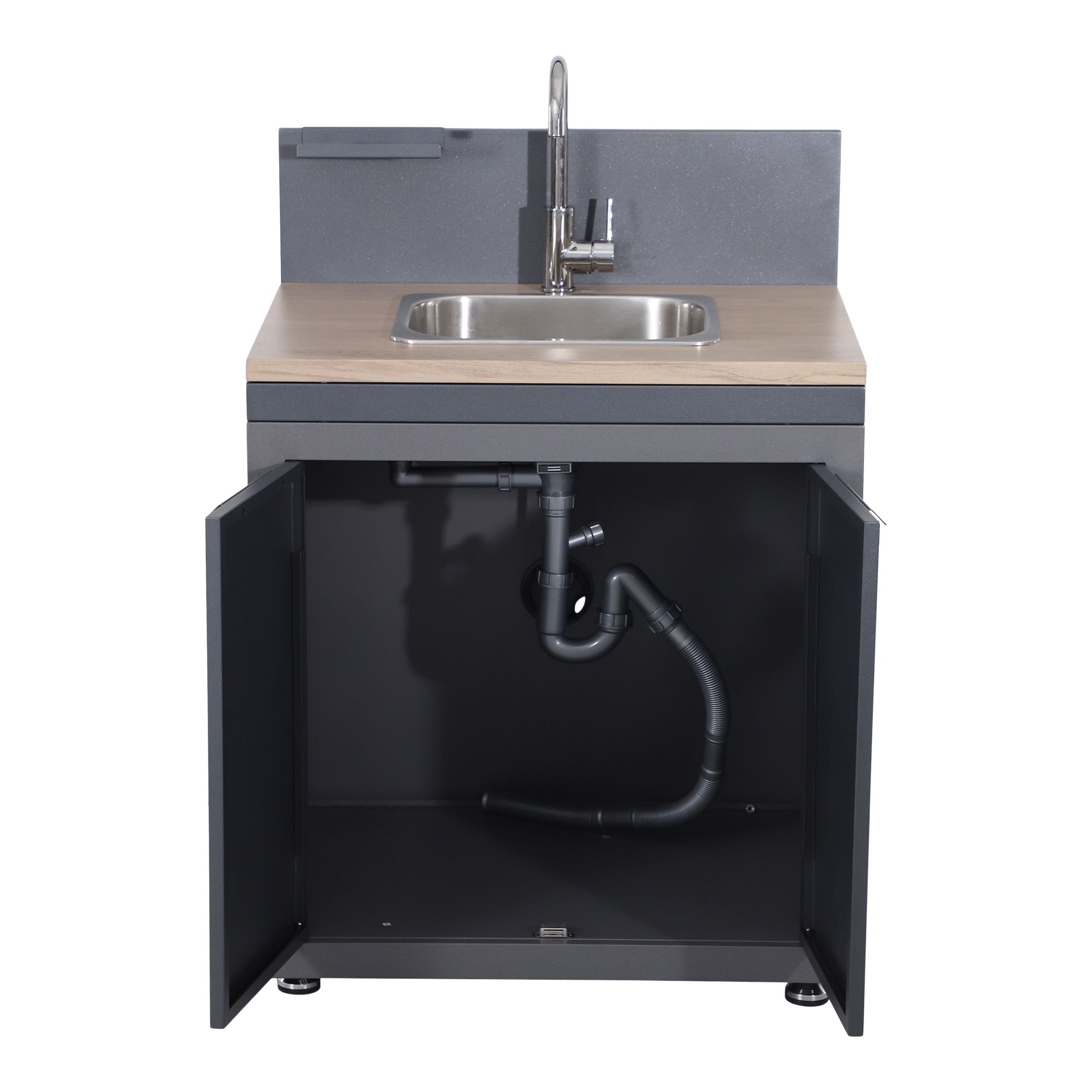 GoodHome Wood effect Steel Outdoor kitchen cabinet unit with sink
