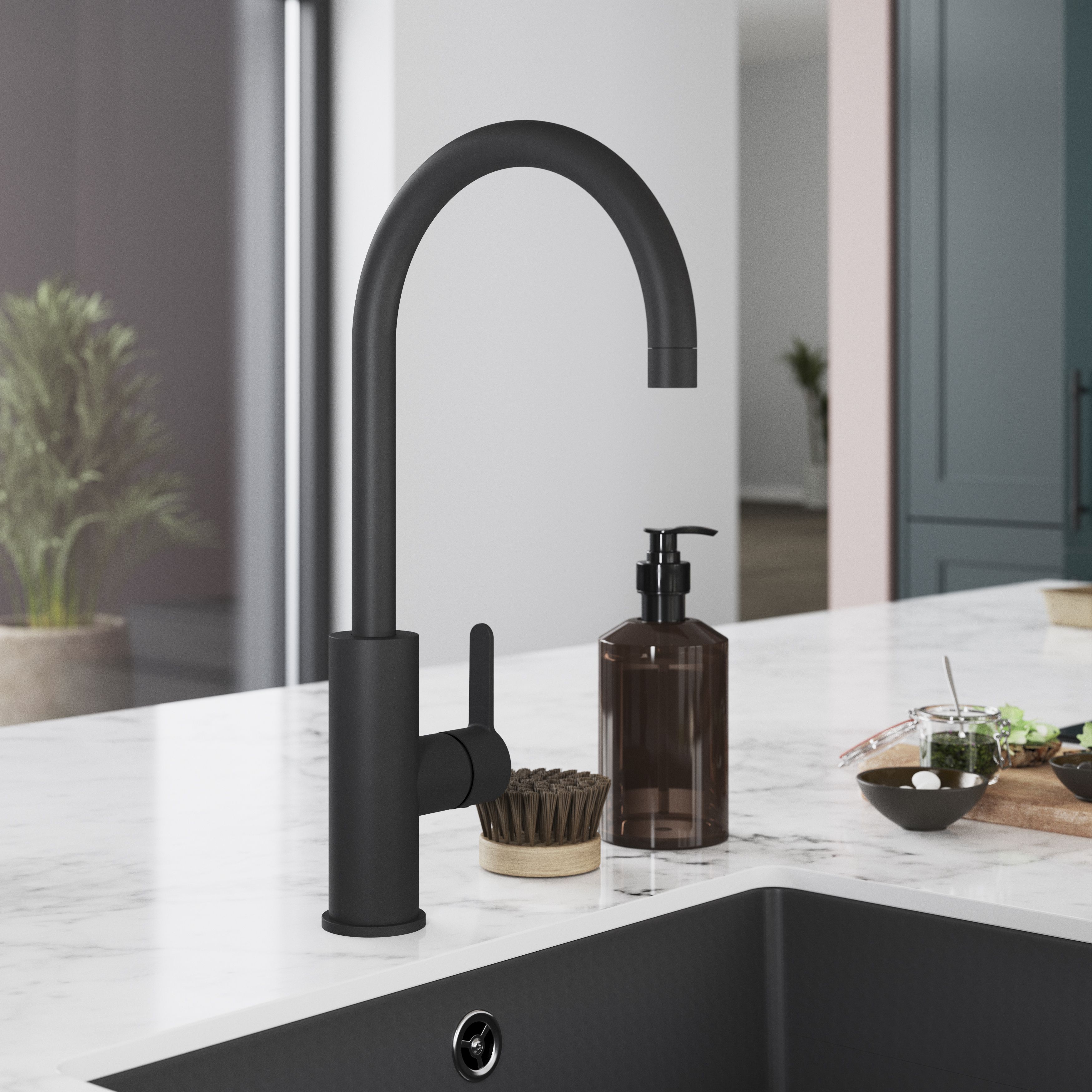 GoodHome Zanthe Black Graphite effect Kitchen Side lever Tap