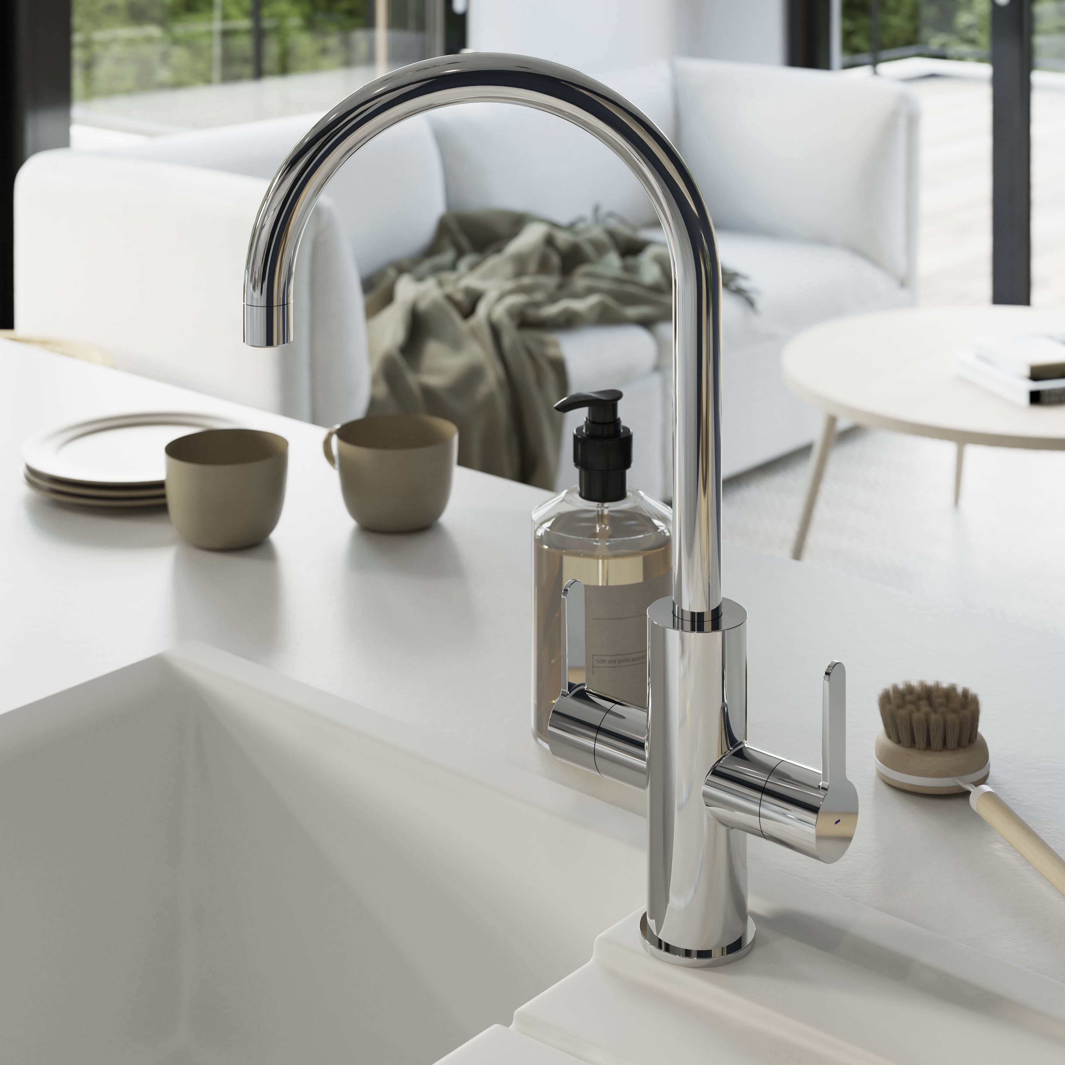 GoodHome Zanthe Chrome-plated Kitchen Twin lever Tap