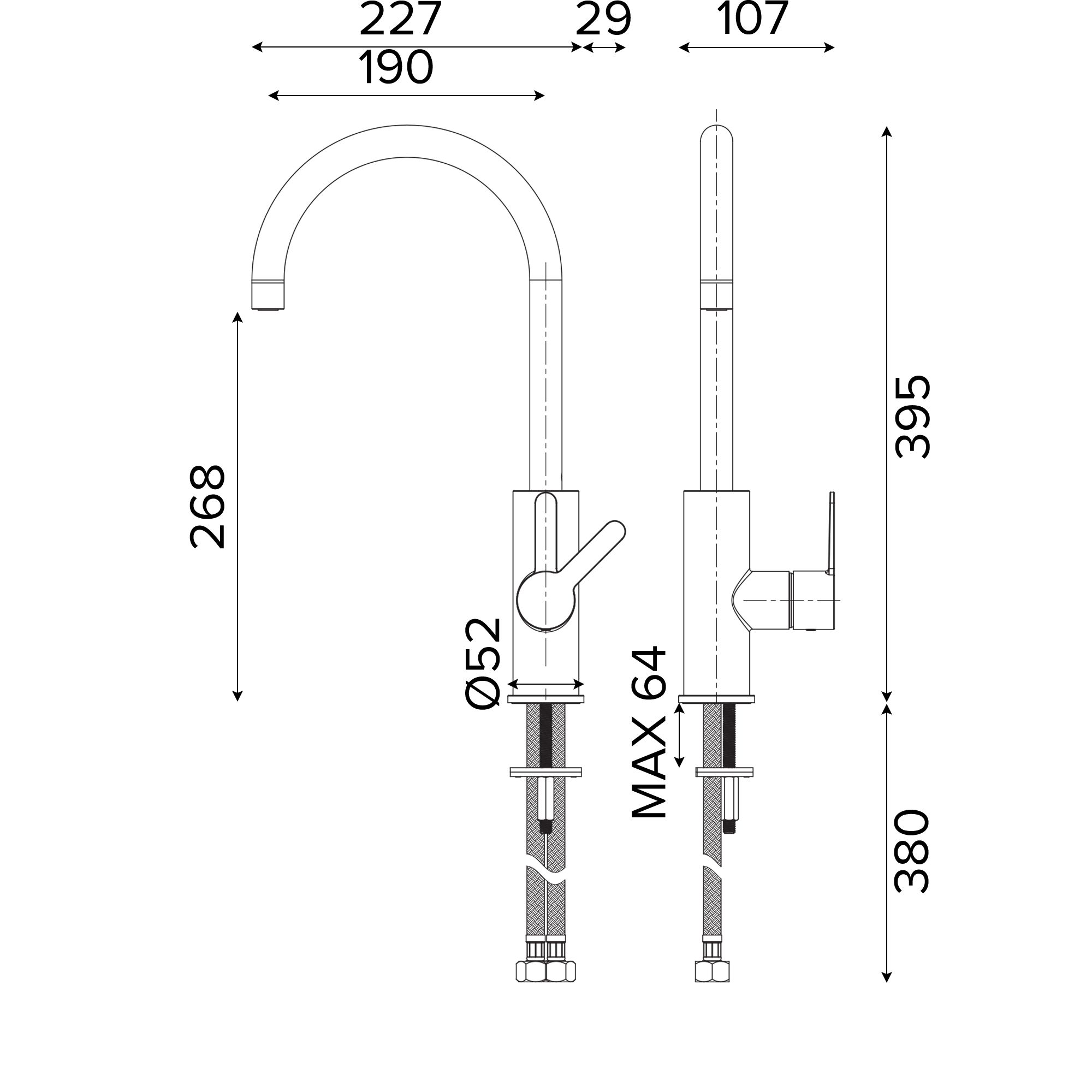GoodHome Zanthe Gloss Stainless steel effect Kitchen Side lever Tap