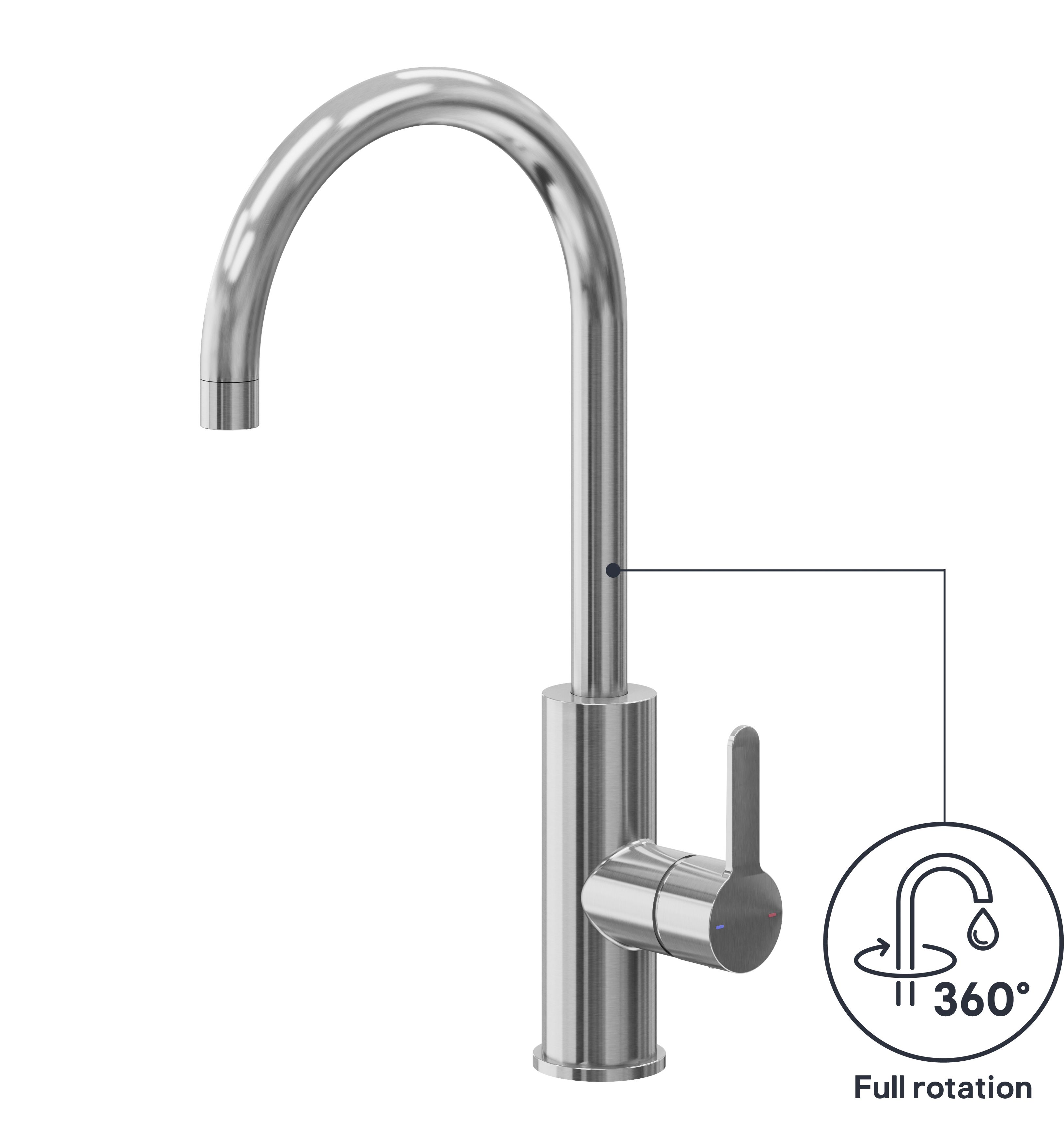 GoodHome Zanthe Stainless steel effect Kitchen Side lever Tap