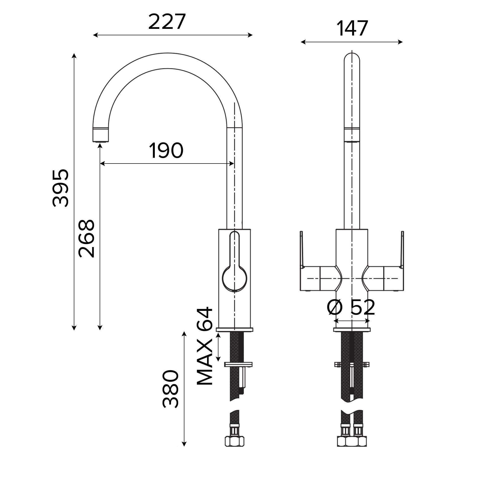 GoodHome Zanthe Stainless steel effect Kitchen Twin lever Tap
