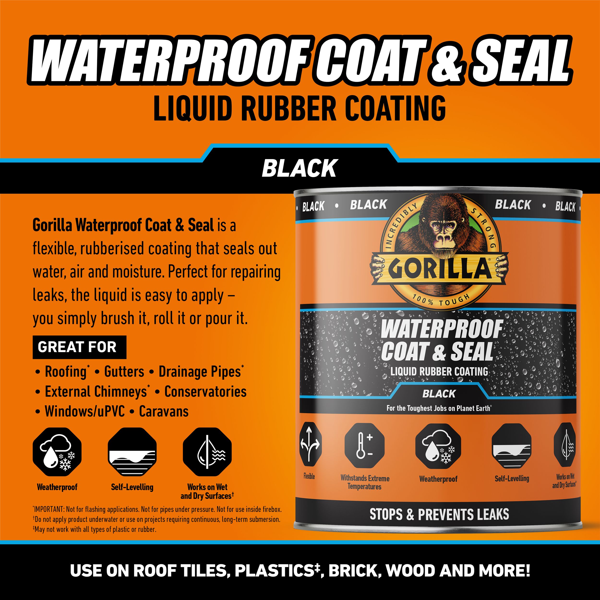 Gorilla Coat & seal Black Roof sealant, 470ml