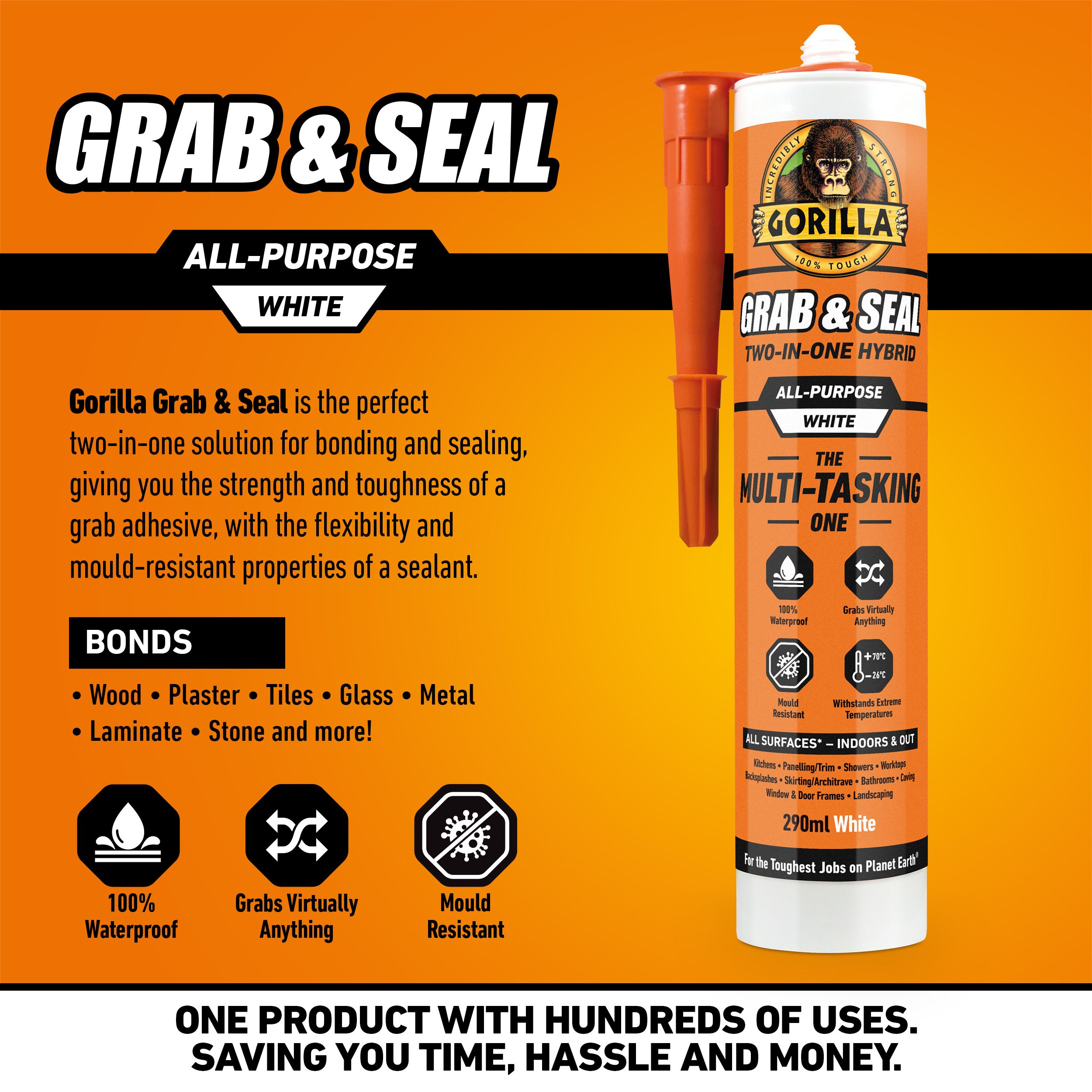 Gorilla Glue Grab & Seal White Waterproof Multi-purpose Non-removable ...