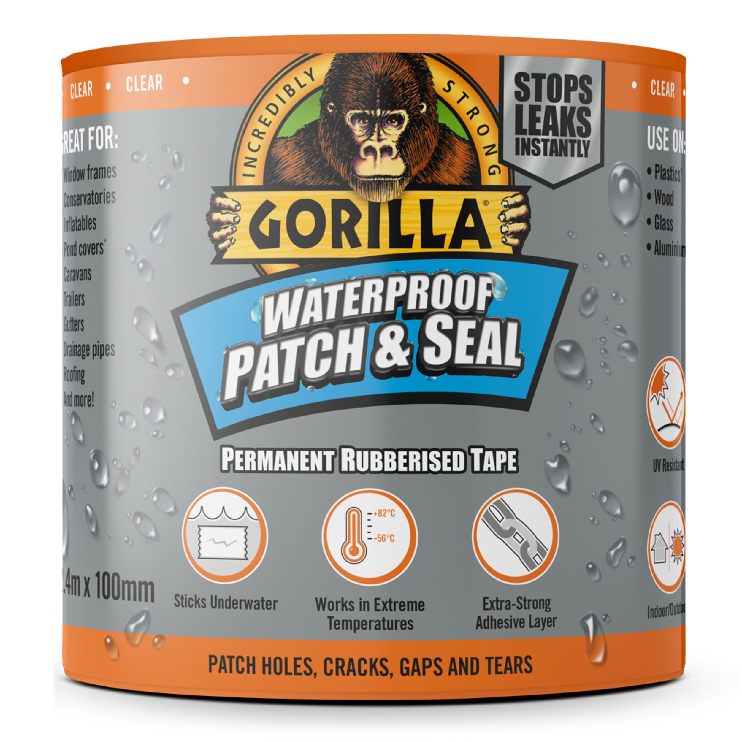 Gorilla Patch & Seal Clear Waterproof Sealing tape (L)2.4m (W)100mm