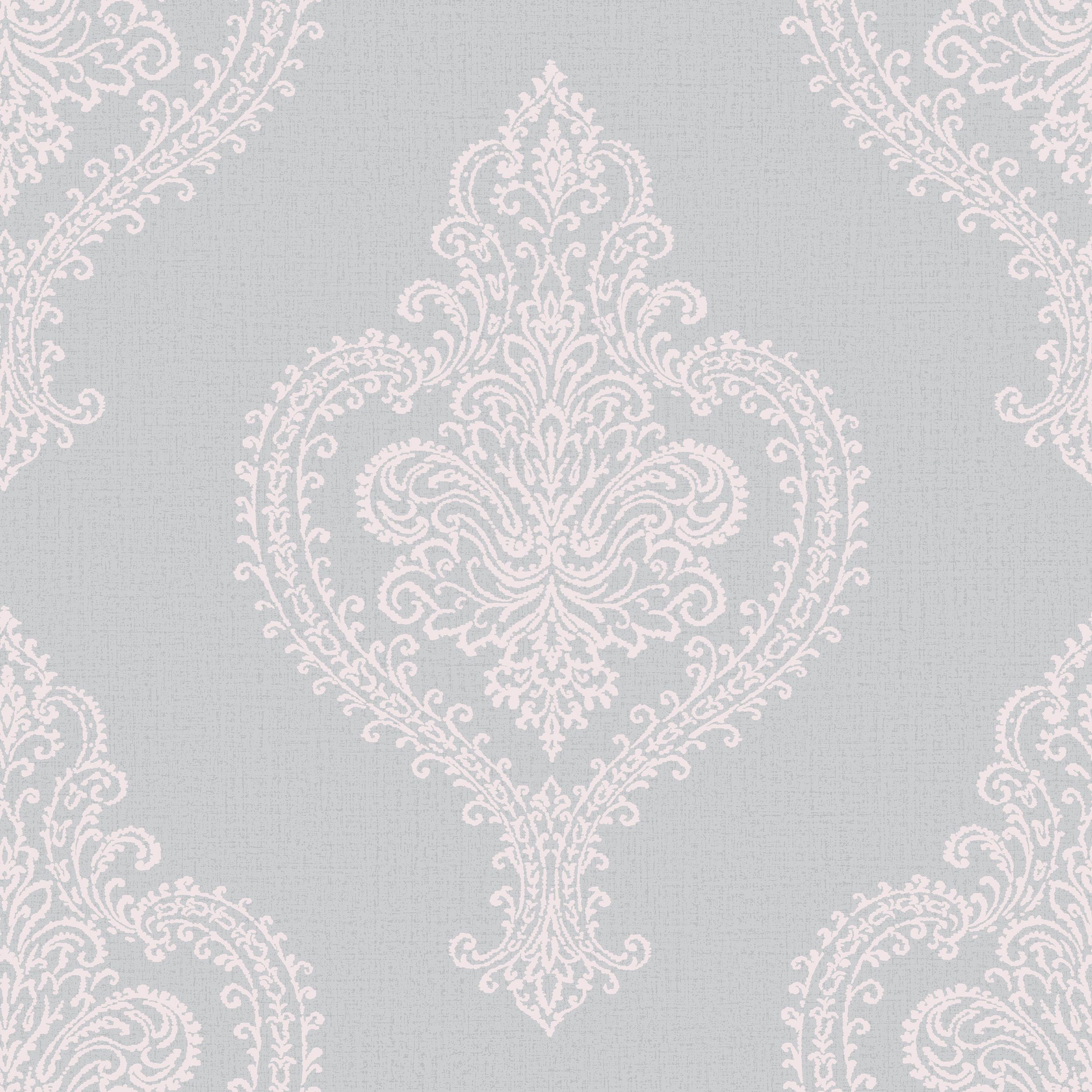 Grandeco Adalyn Blush grey Damask Mica effect Embossed Wallpaper | DIY ...