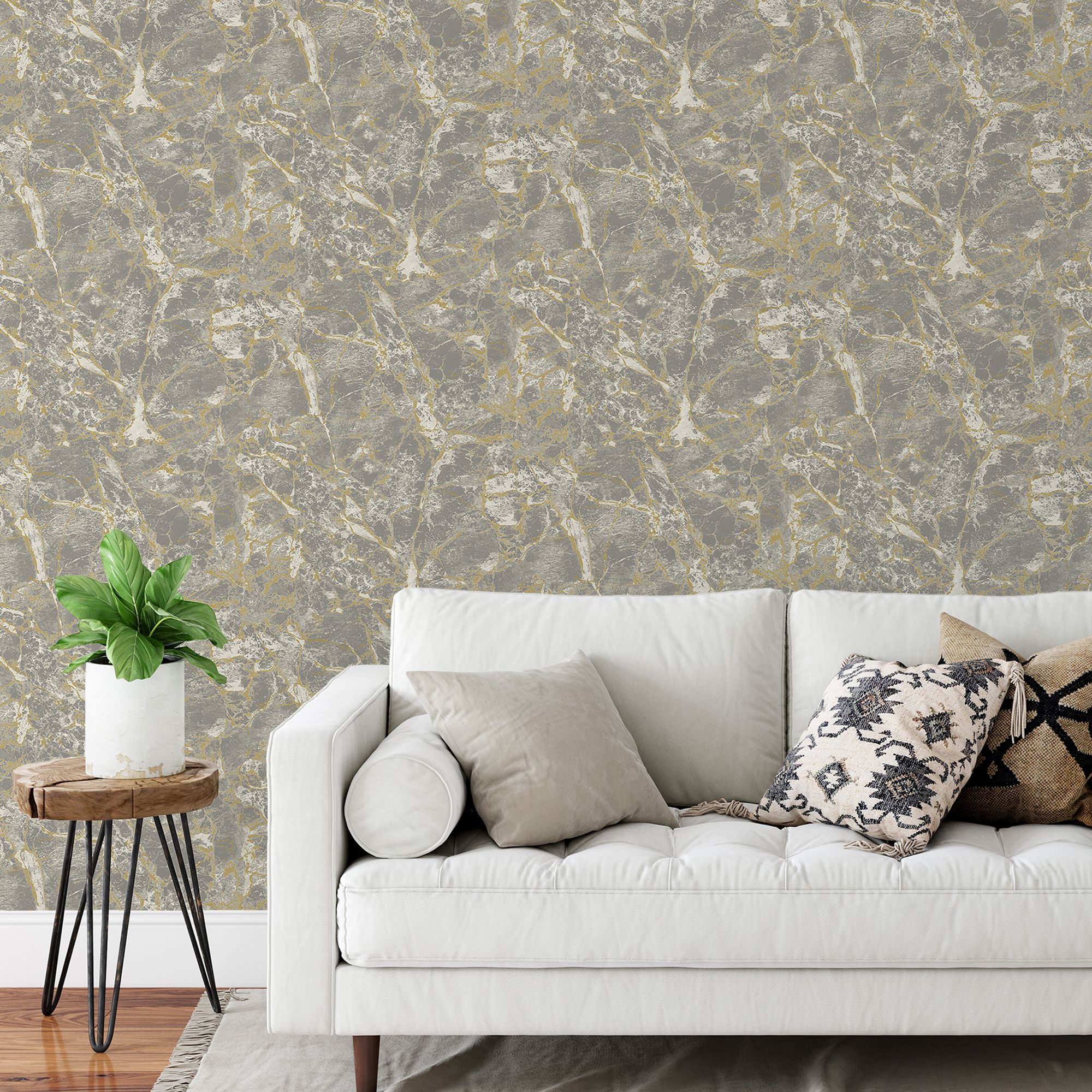 Grandeco Astoria Grey Marble Metallic effect Modern Textured Wallpaper
