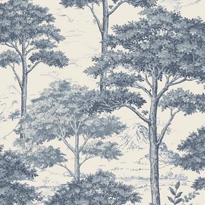 Grandeco Blue Etched tree Embossed Wallpaper | DIY at B&Q