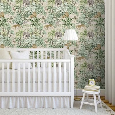 Grandeco Green Safari Jungle Smooth Wallpaper