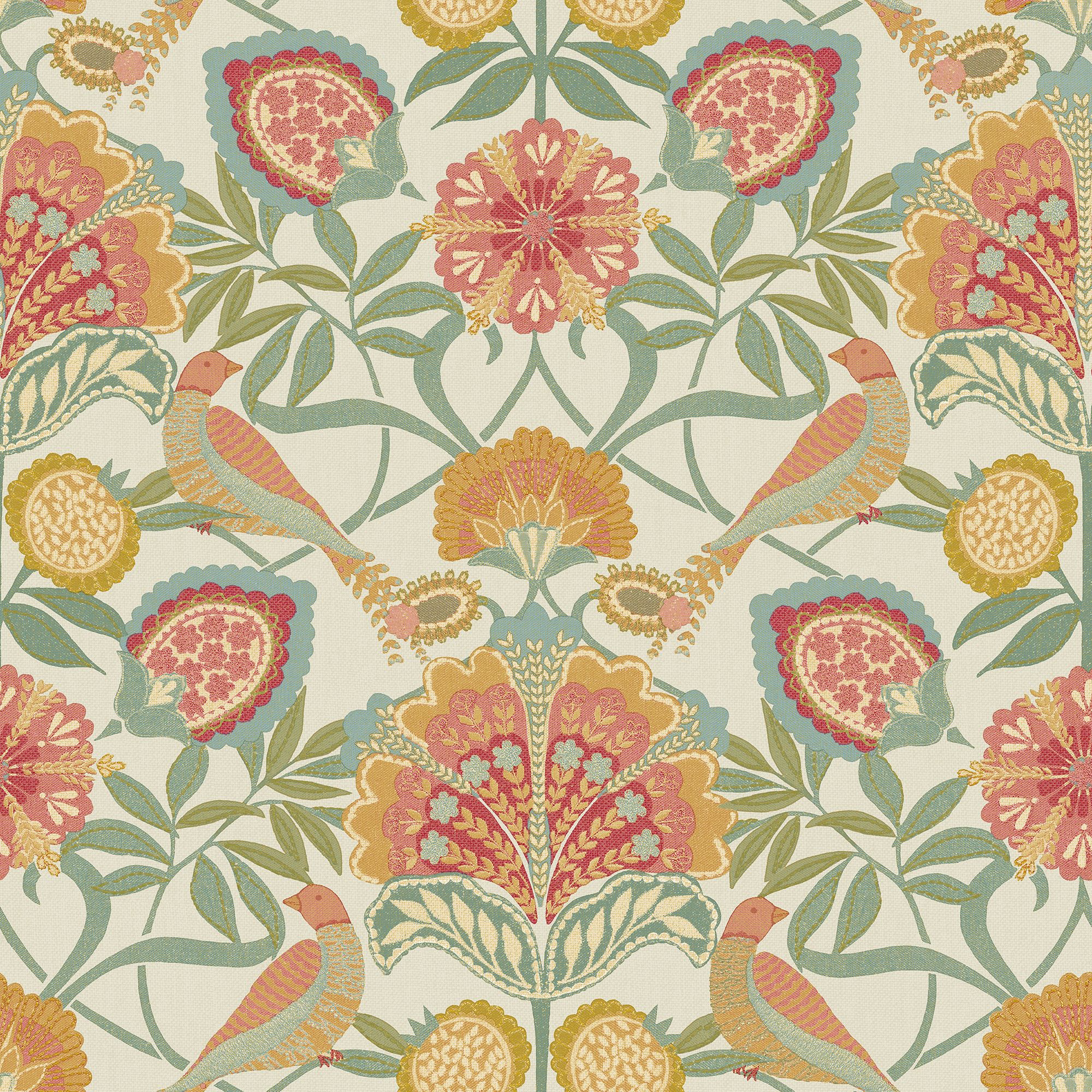 Grandeco Multicoloured Persian Garden Fabric effect Patterned Embossed ...