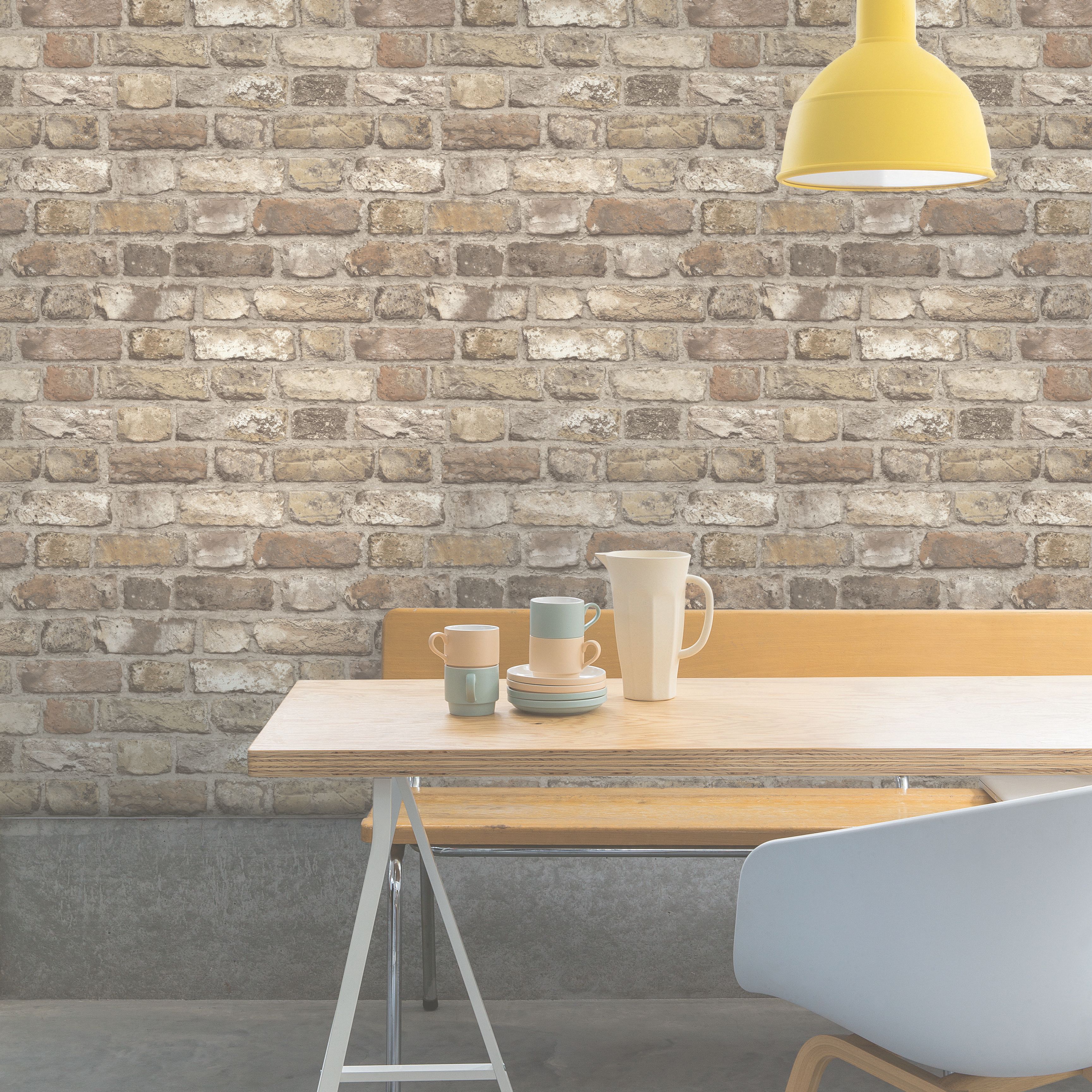 Grandeco Neutral Brick effect Faux wall Embossed Wallpaper