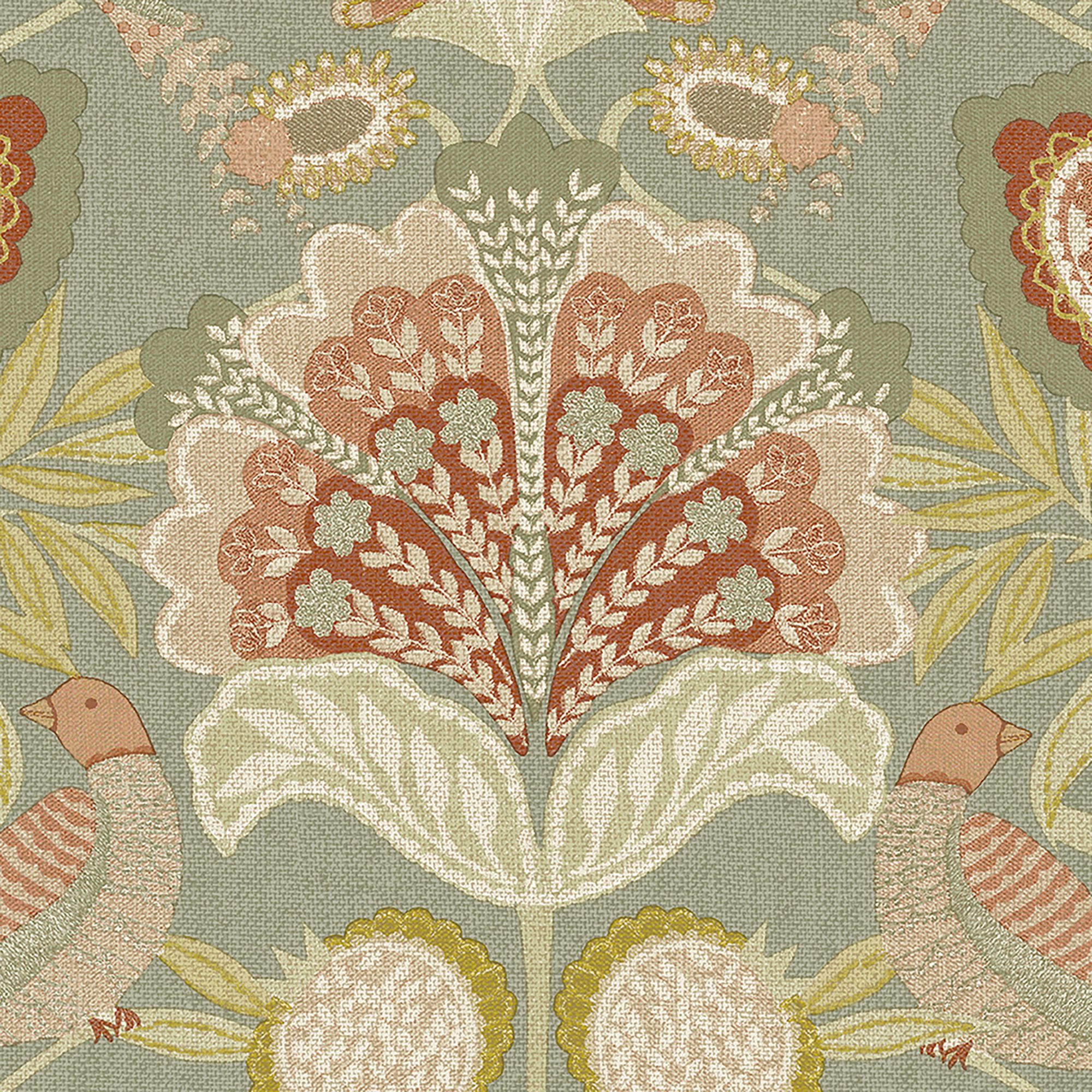 Grandeco Sage Persian Garden Fabric effect Patterned Embossed Wallpaper