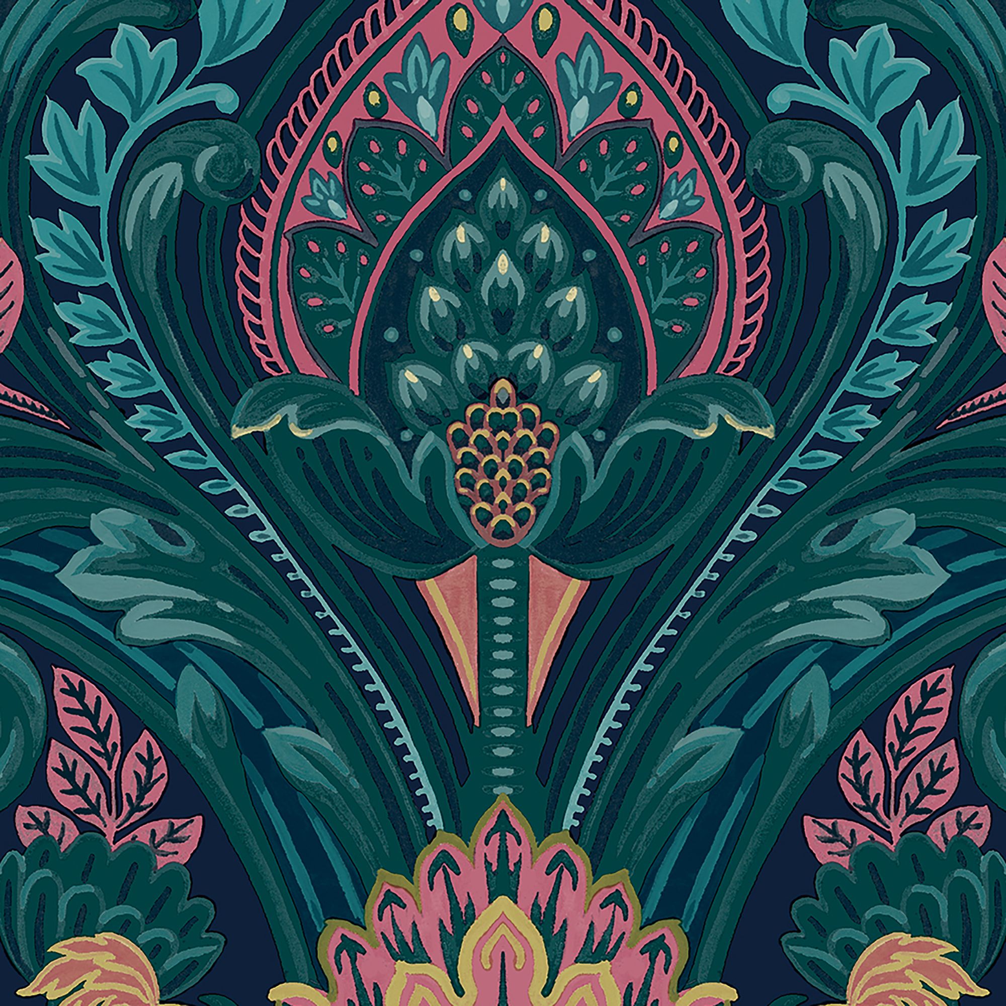 Buy Grandeco Statement Peacock damask Navy Embossed Wallpaper | DIY at B&Q