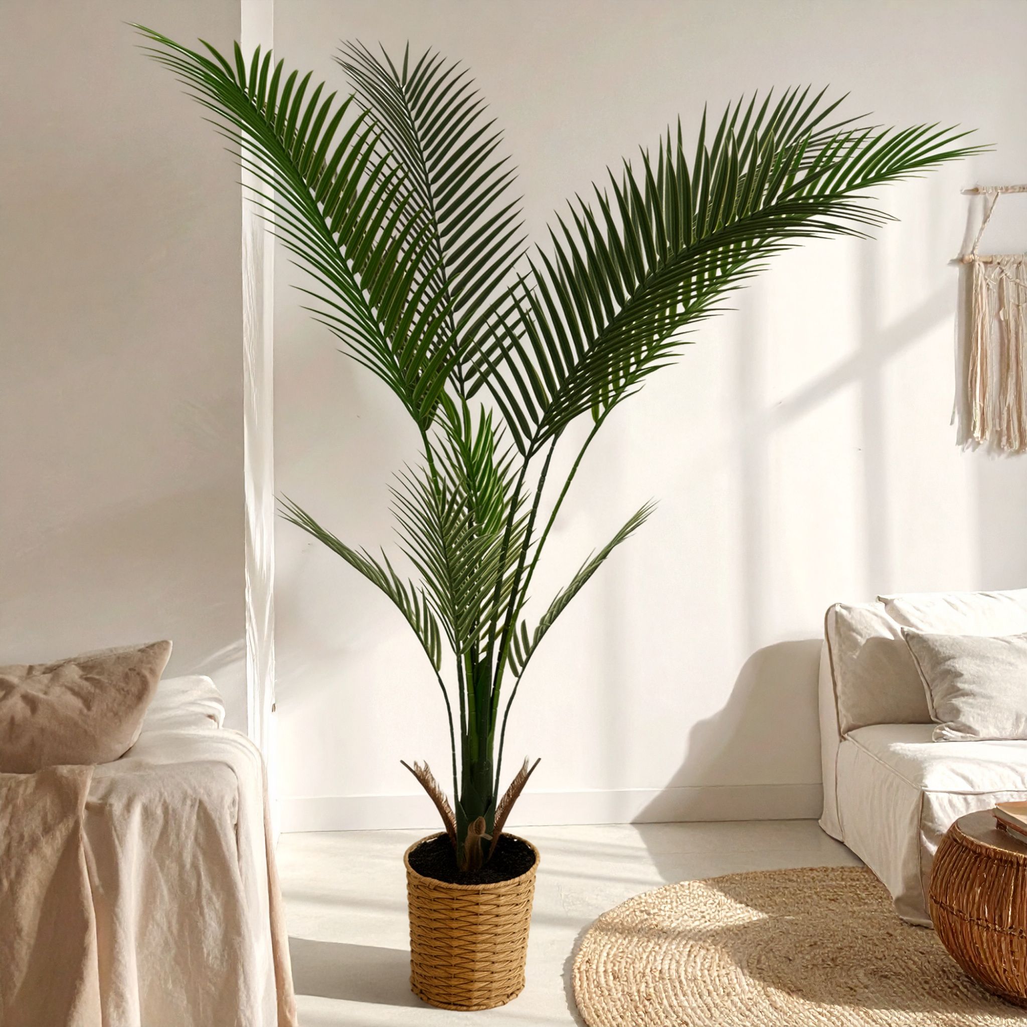 Green 130cm Palm Artificial plant in Natural Wicker Pot
