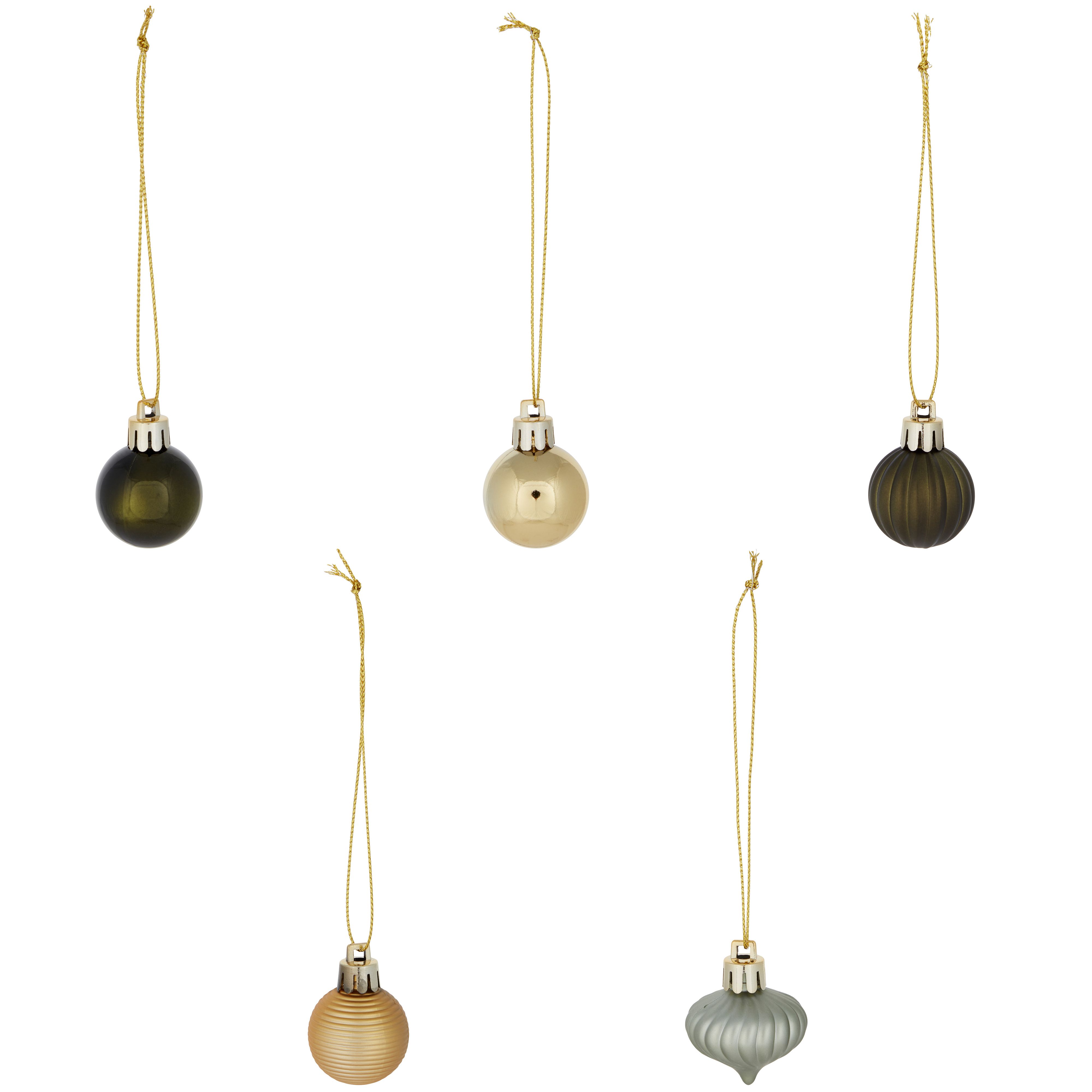 Buy Green, Gold & Silver Plastic Round Christmas bauble set, Pack of 30 ...