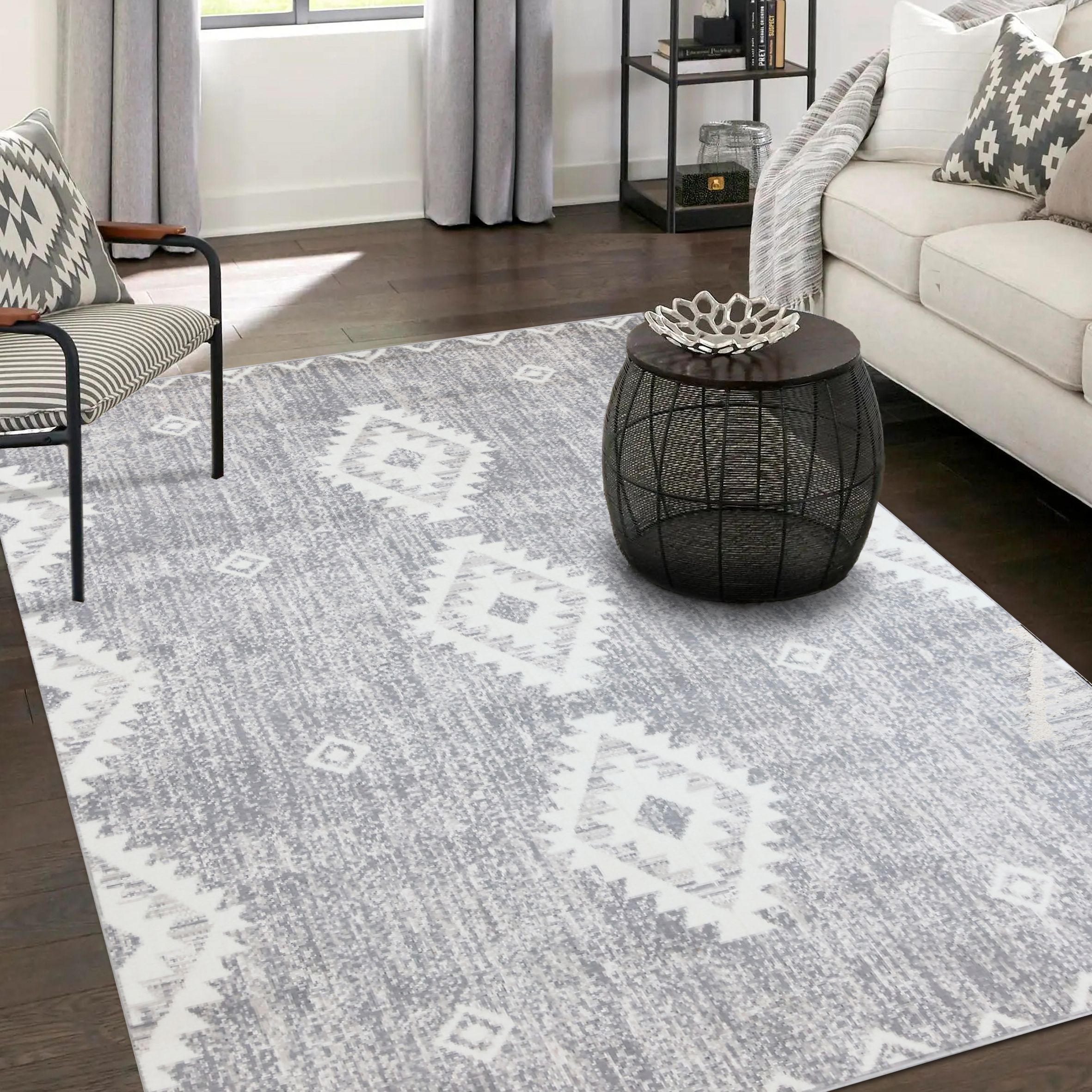 Grey Aztec Woven effect Medium Rug, (L)160cm x (W)120cm