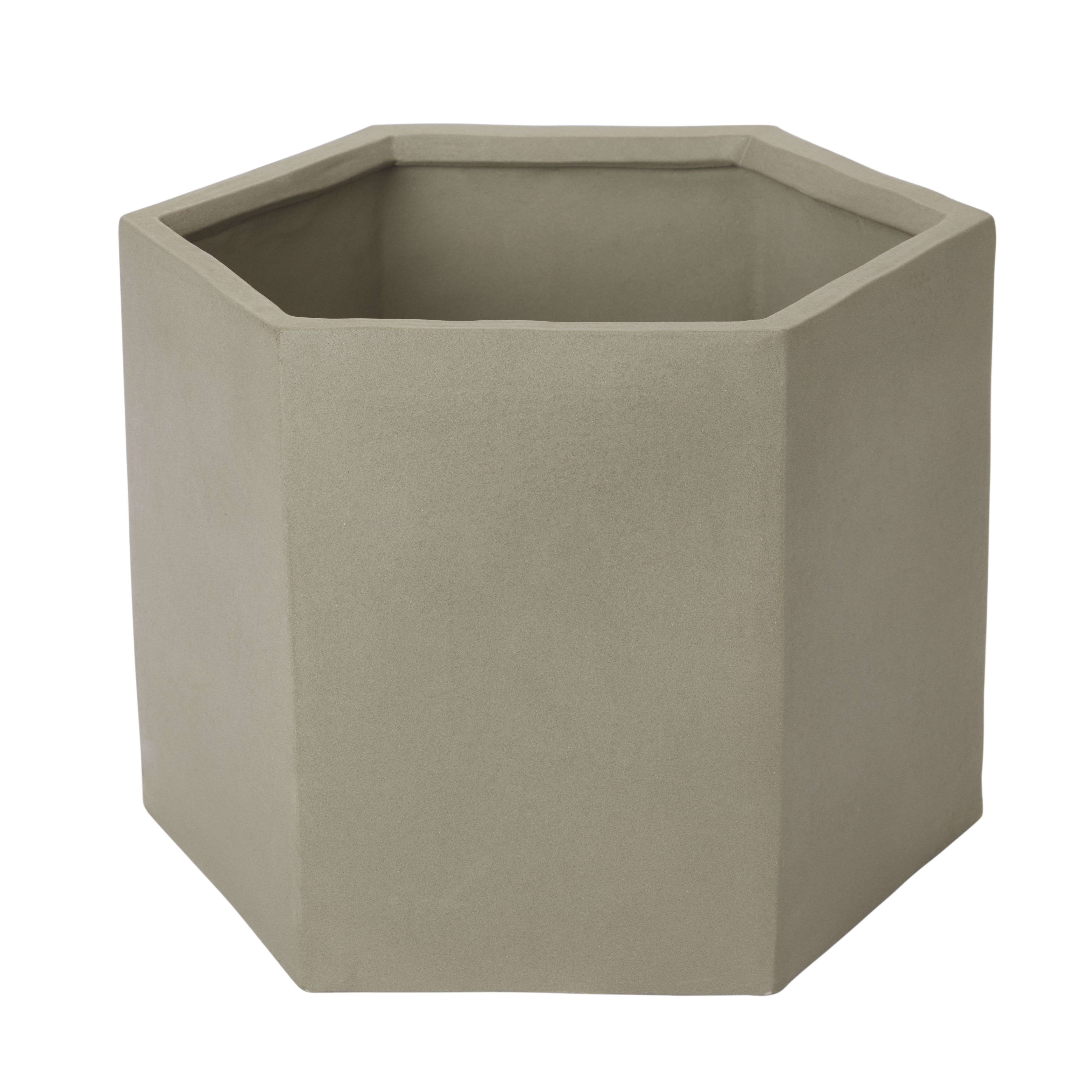 Grey Clay Geometric Hexagonal Plant pot (Dia)33.3cm | DIY at B&Q