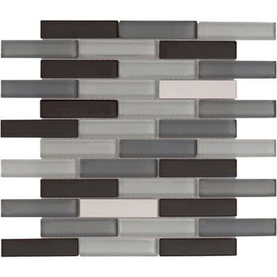 Grey Gloss & matt Linear Glass & stone Mosaic tile sheet, (L)300mm (W ...