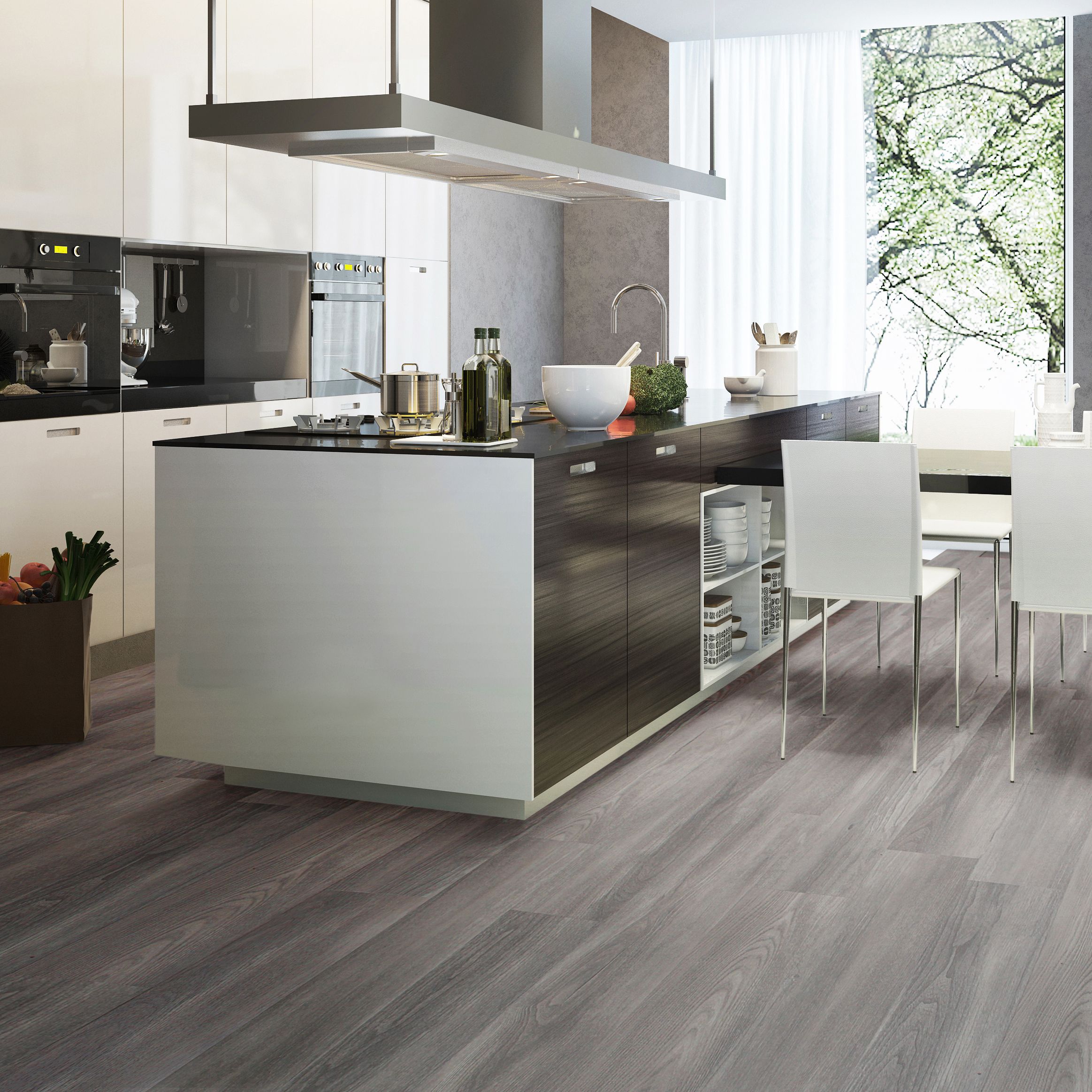 Grey Oak effect PVC Luxury vinyl click Luxury vinyl click flooring , (W ...