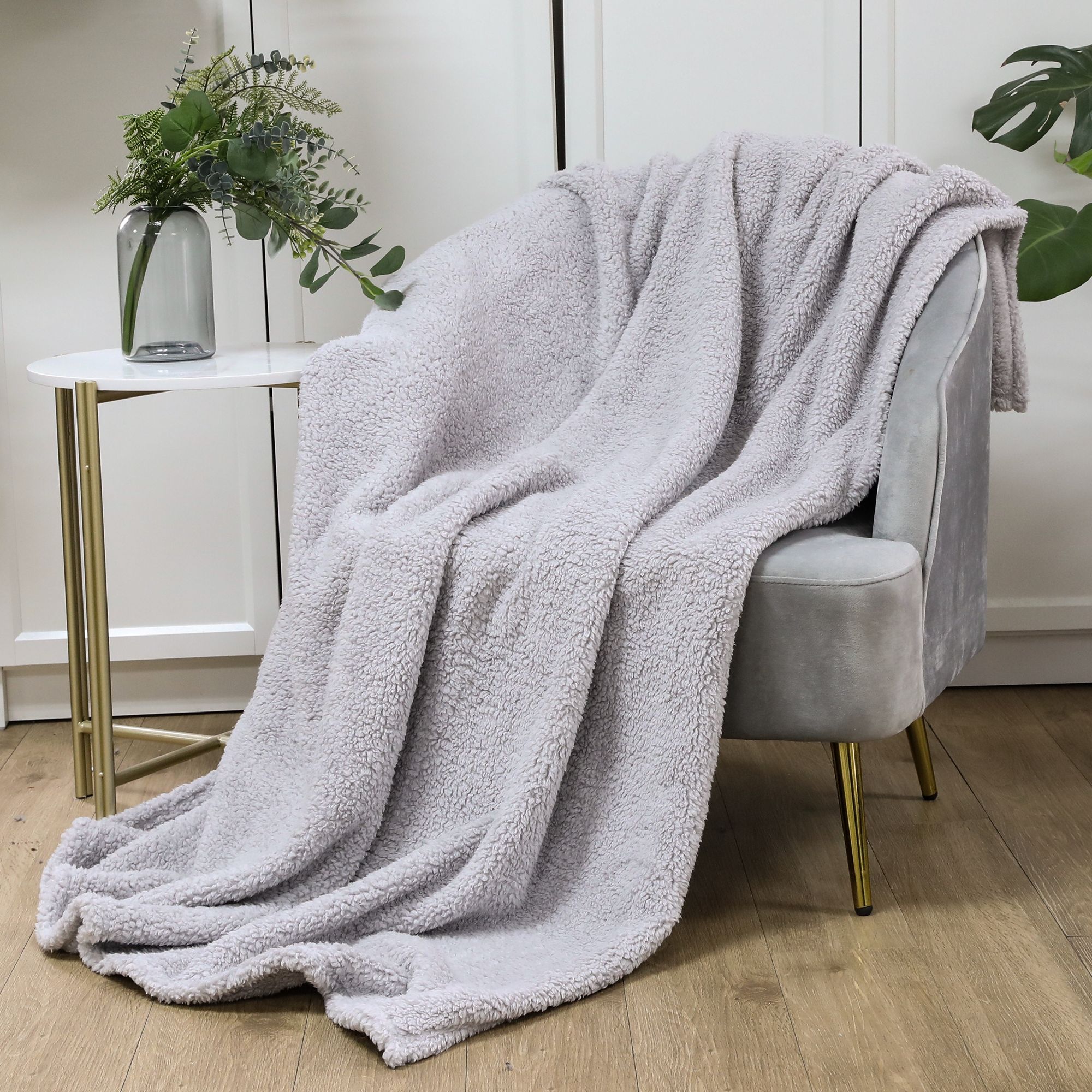 Grey Plain Fleece Throw