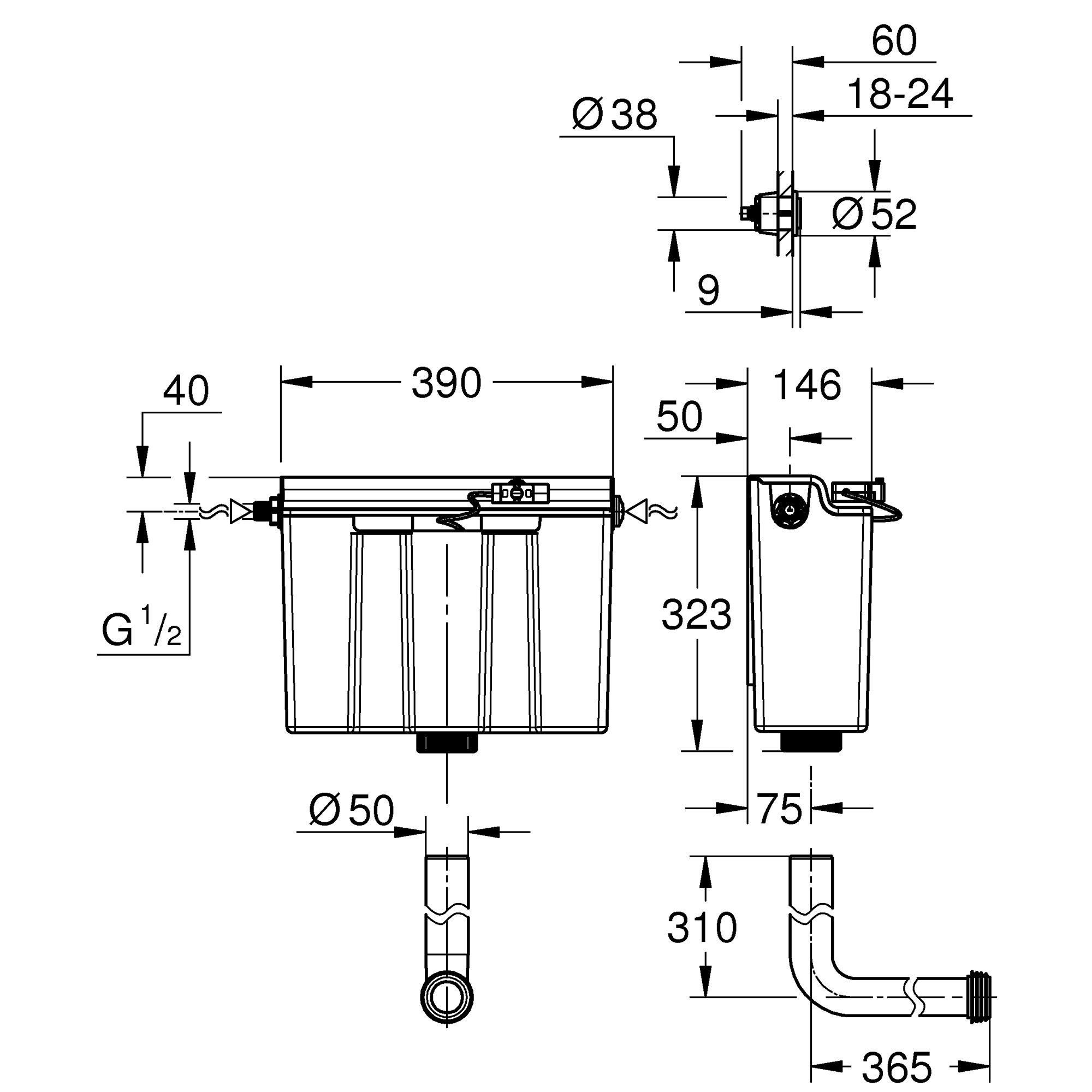 Grohe Adagio White Concealed Bottom inlet Dual Cistern (H)32.3cm (W ...