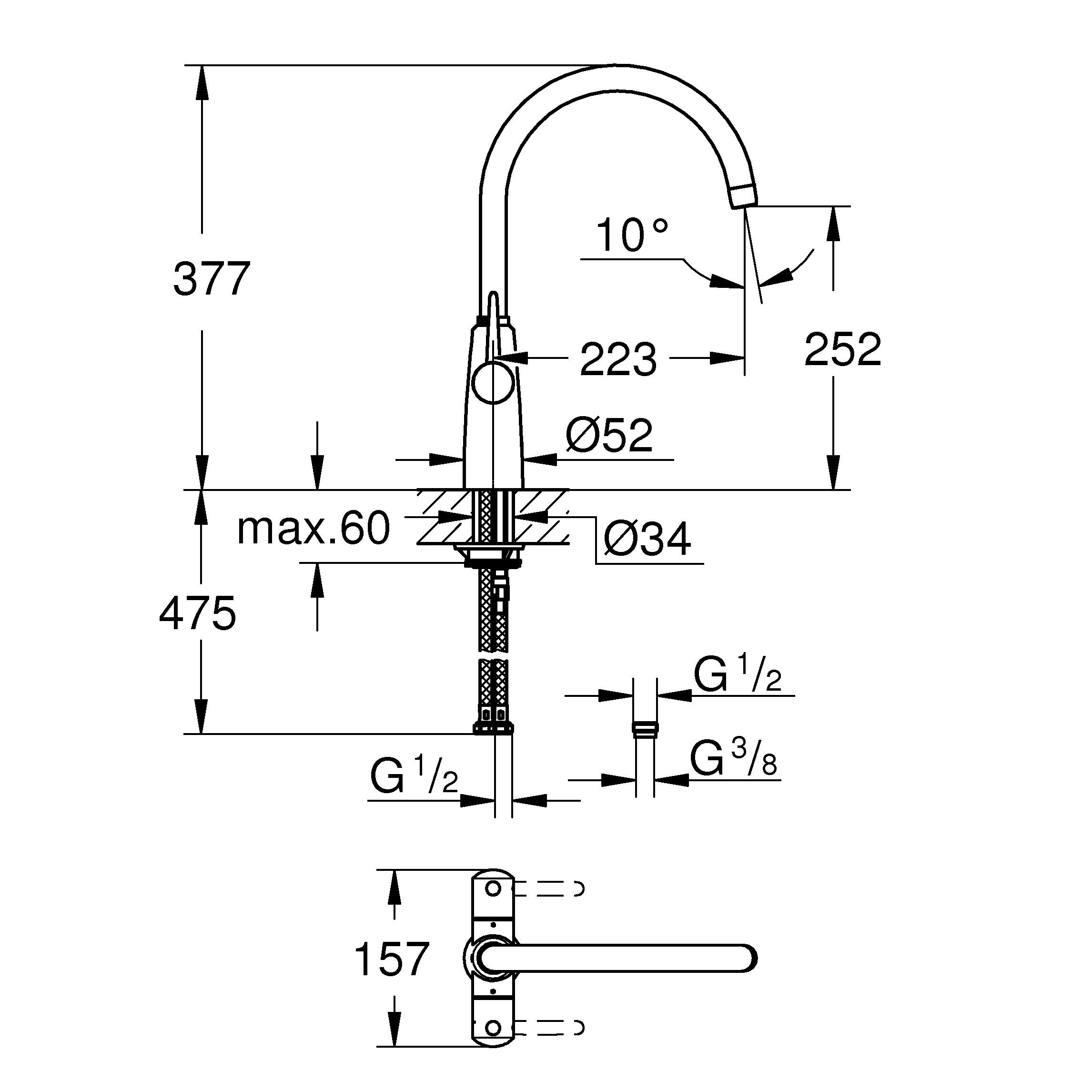 Grohe Ambi Brushed Nickel effect Kitchen Twin lever Tap