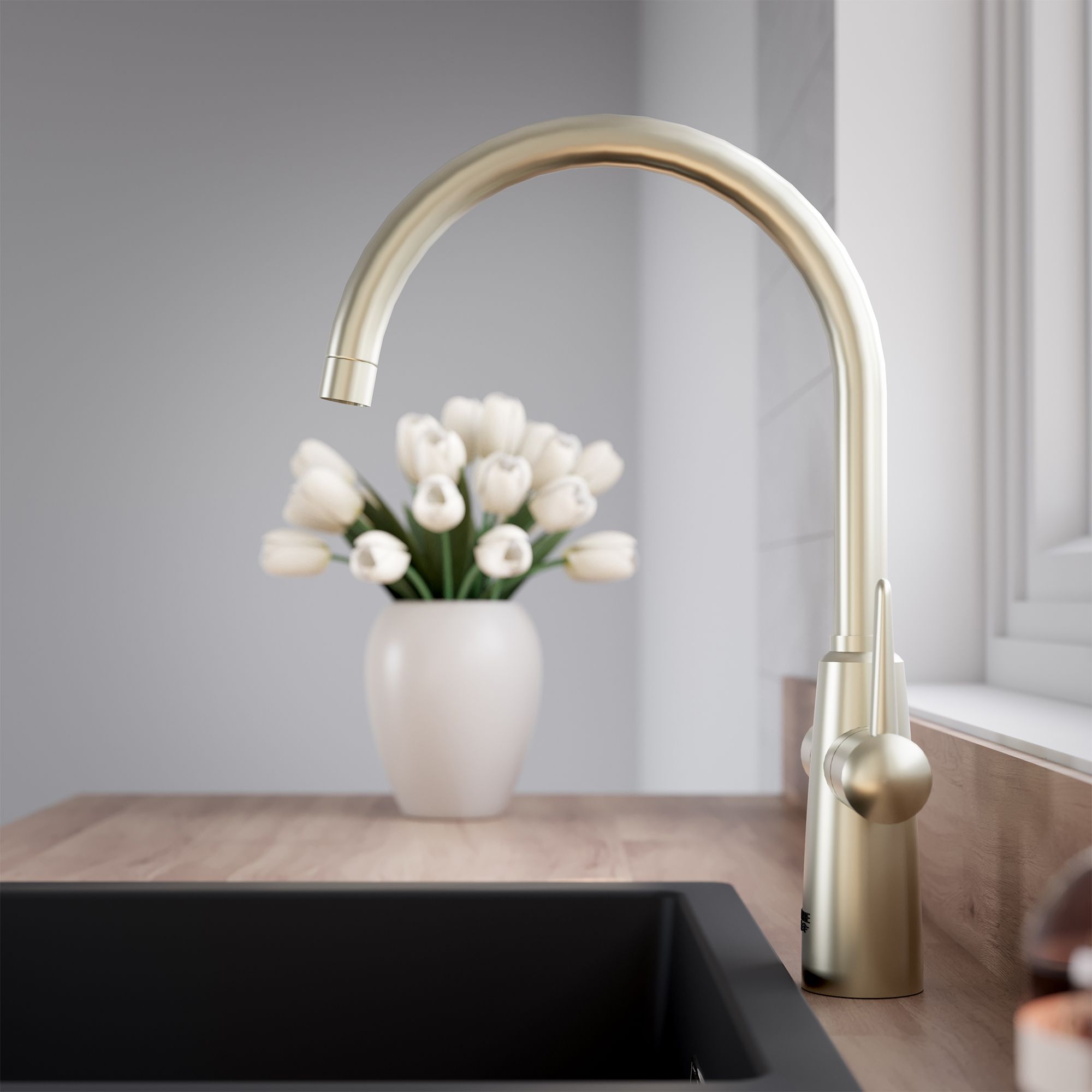Grohe Ambi Brushed Nickel effect Kitchen Twin lever Tap