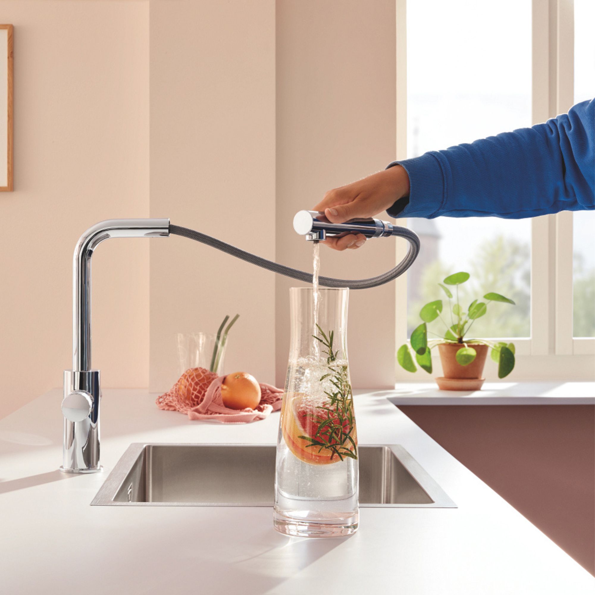 Grohe Blue Pure Minta Chrome effect Pull-out Water filter mono mixer ...