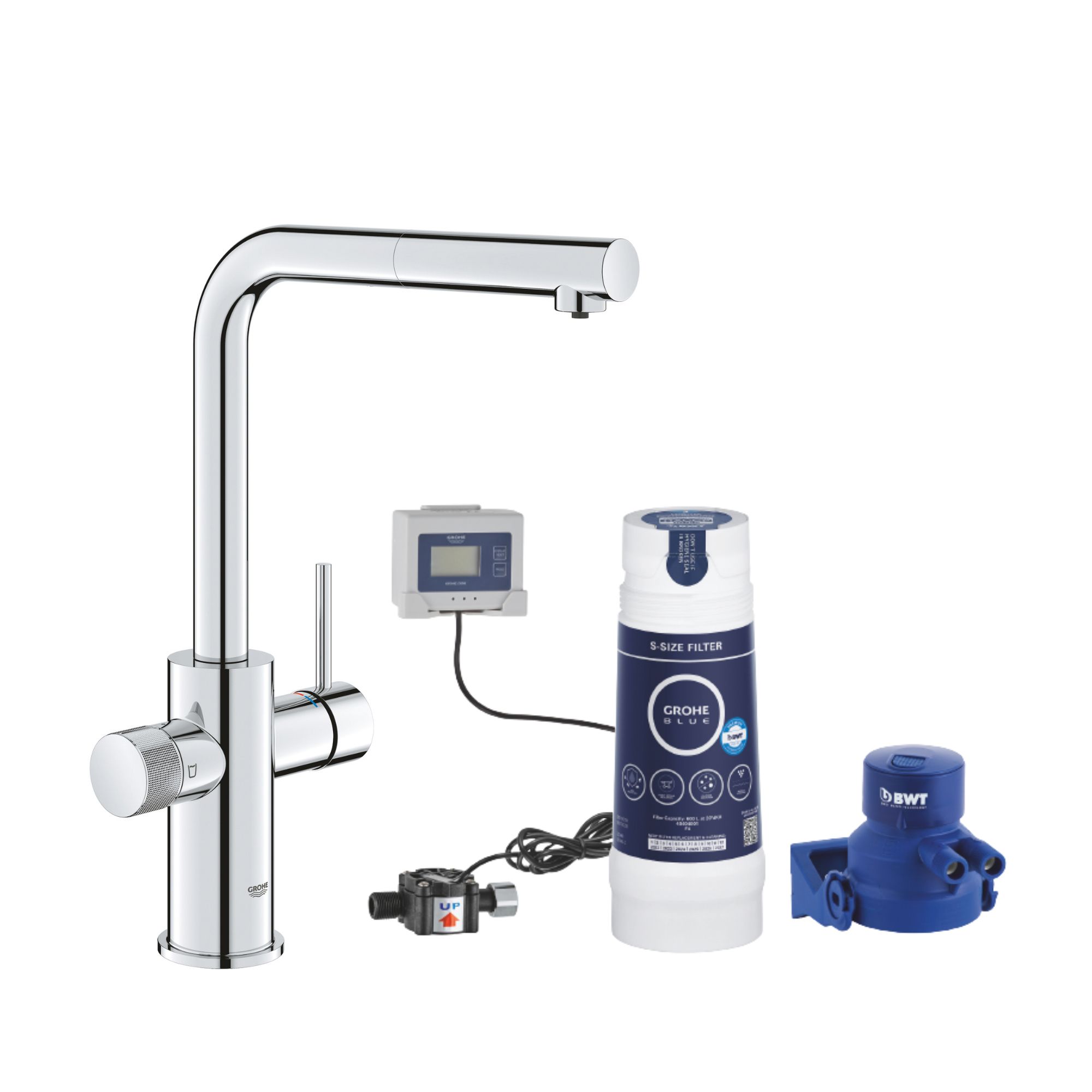 Grohe Blue Pure Minta Chrome effect Pull-out Water filter mono mixer ...