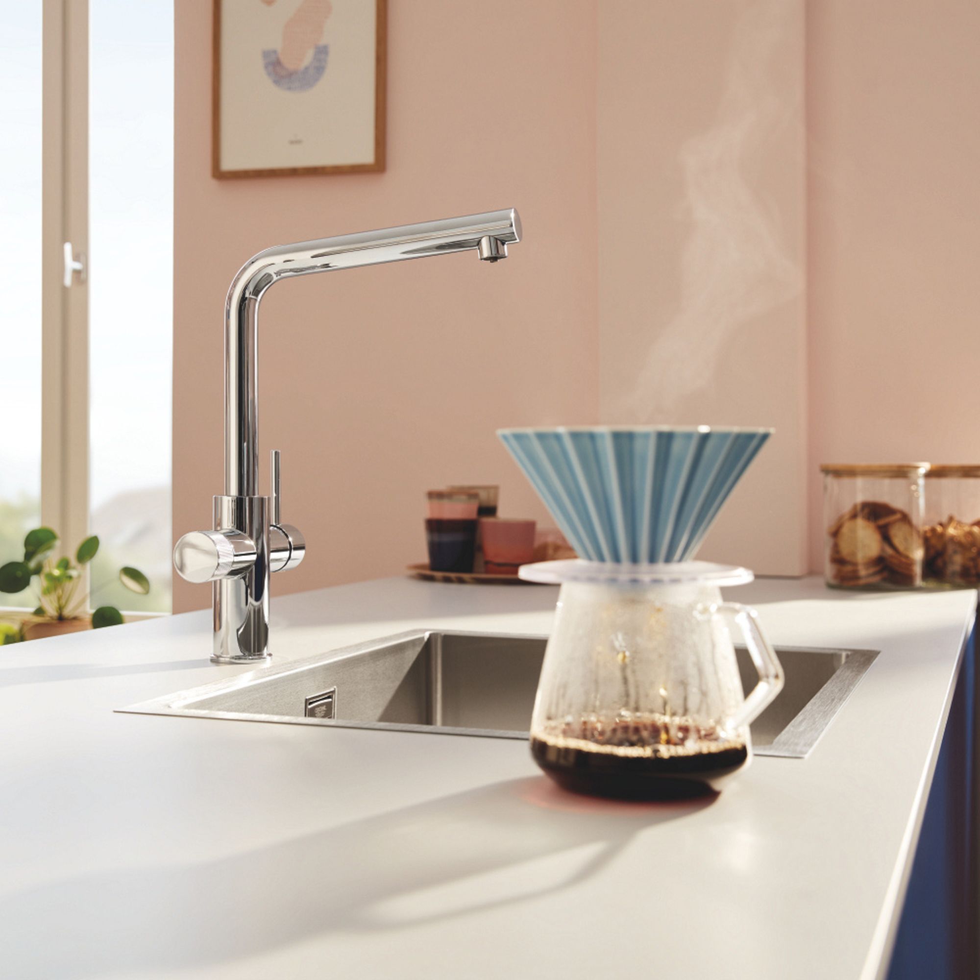 Grohe Blue Pure Minta Chrome effect Water filter mono mixer tap With ...