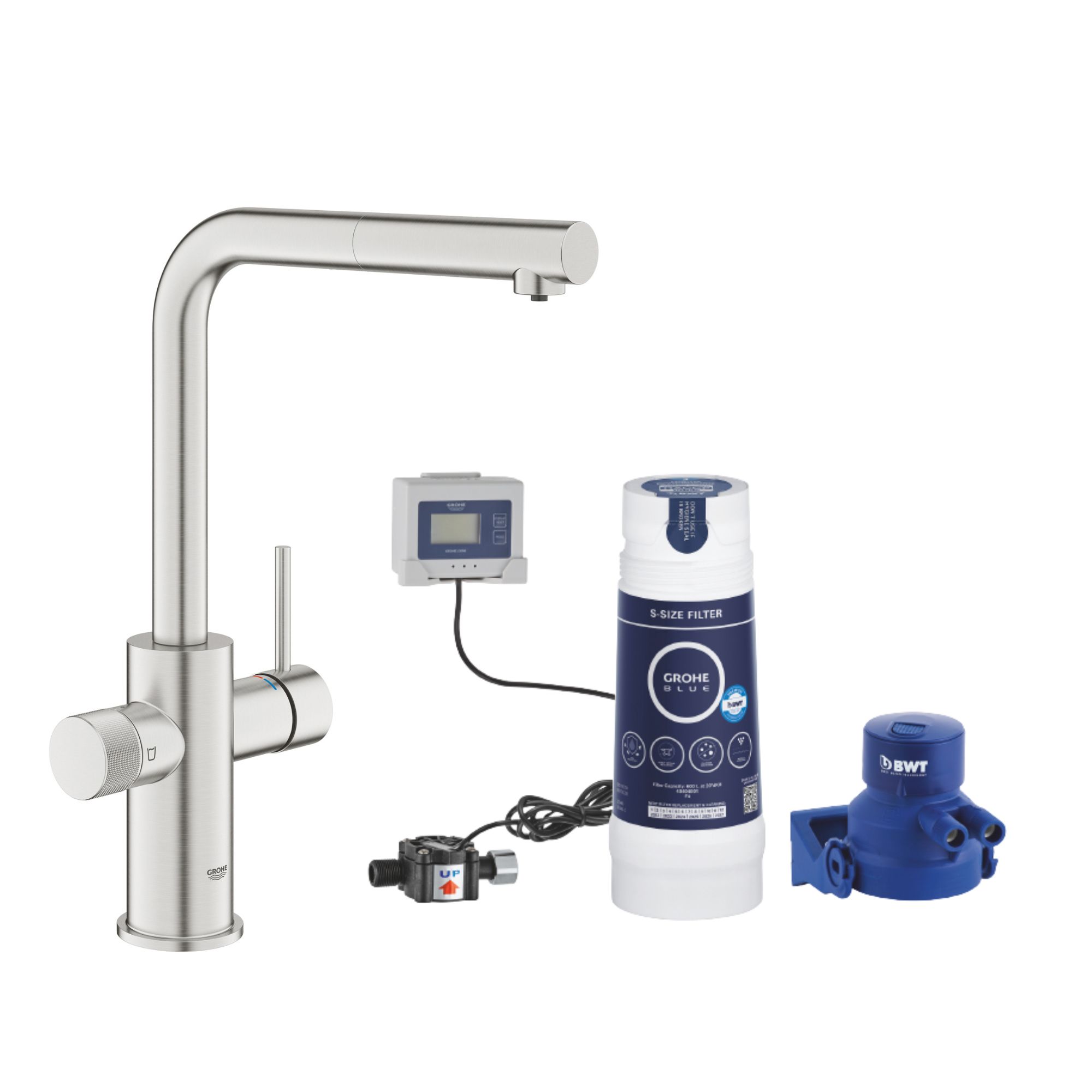 Grohe Blue Pure Minta Supersteel Stainless steel effect Pull-out Water ...