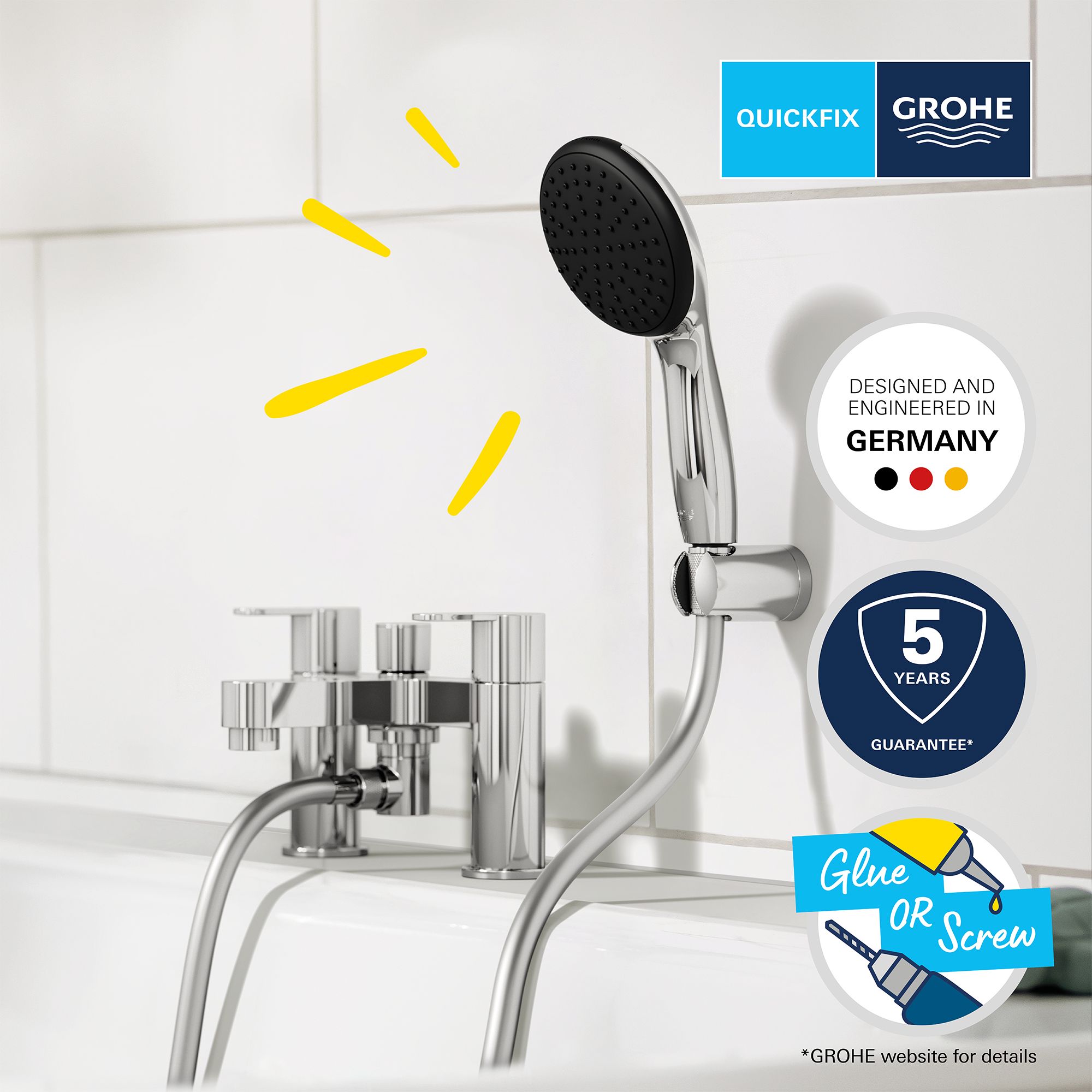Grohe Get Chrome effect Deck-mounted Bath mixer tap with shower kit
