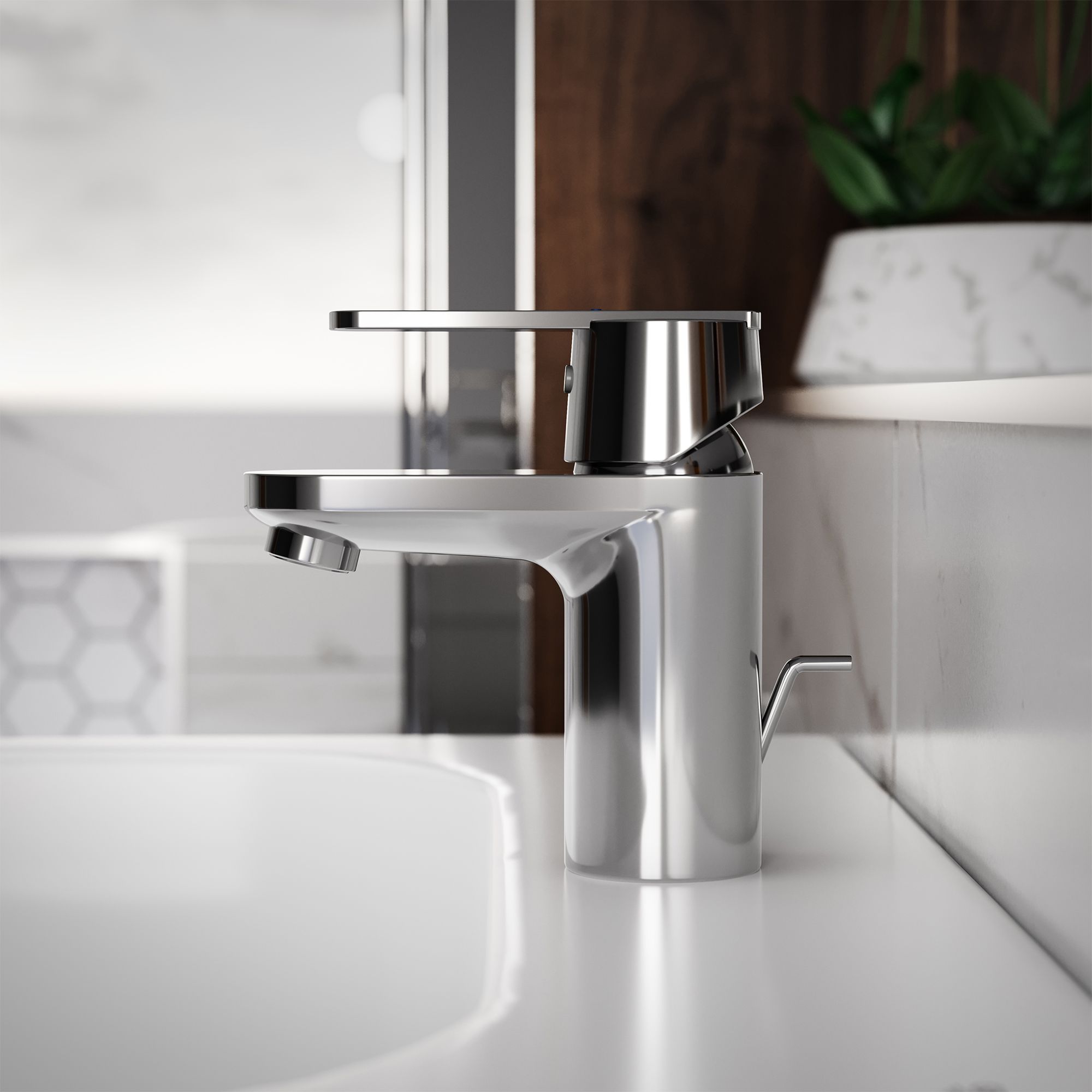 Grohe Get Chrome effect Round Basin Mono mixer Tap with Pop-up waste