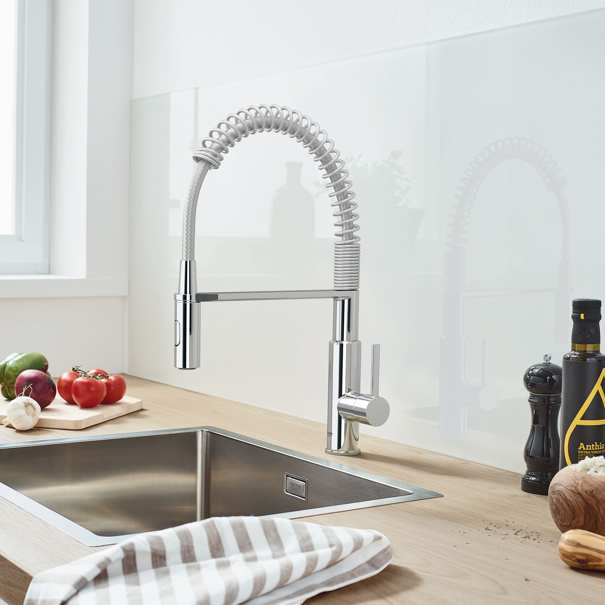 Grohe Get Chrome-plated Kitchen Side lever spring neck Tap at B&Q