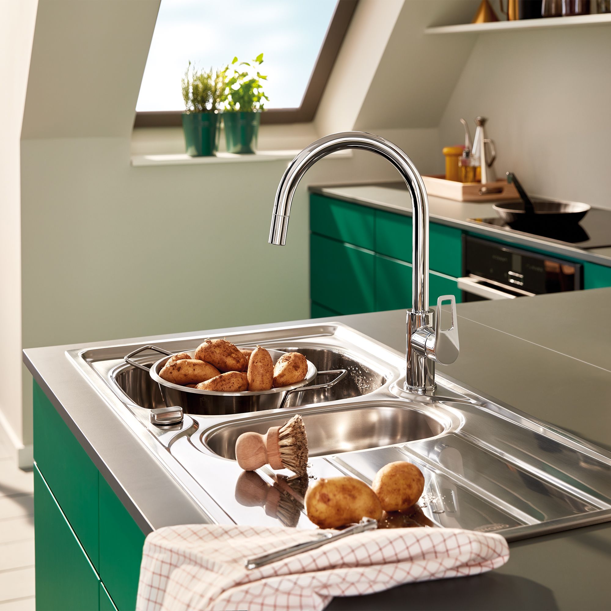 Grohe K200 SINK60 Polished Stainless steel 1.5 Bowl Kitchen sink 500mm ...