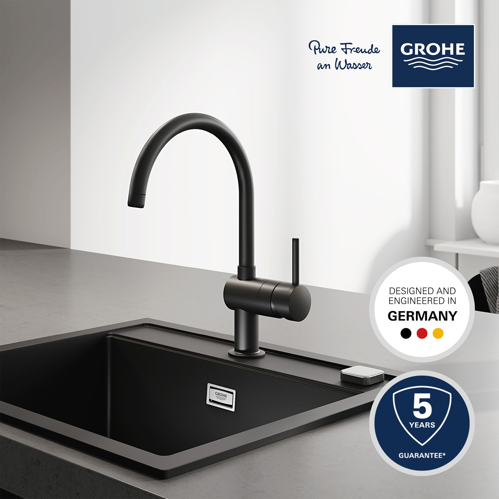 Grohe Minta Velvet Black Kitchen Side lever Tap
