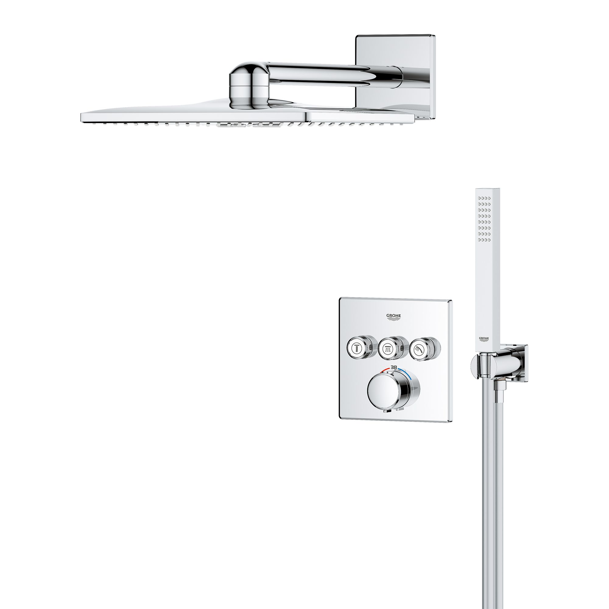Grohe Precision Smart Control Chrome effect Wall-mounted Thermostatic H ...